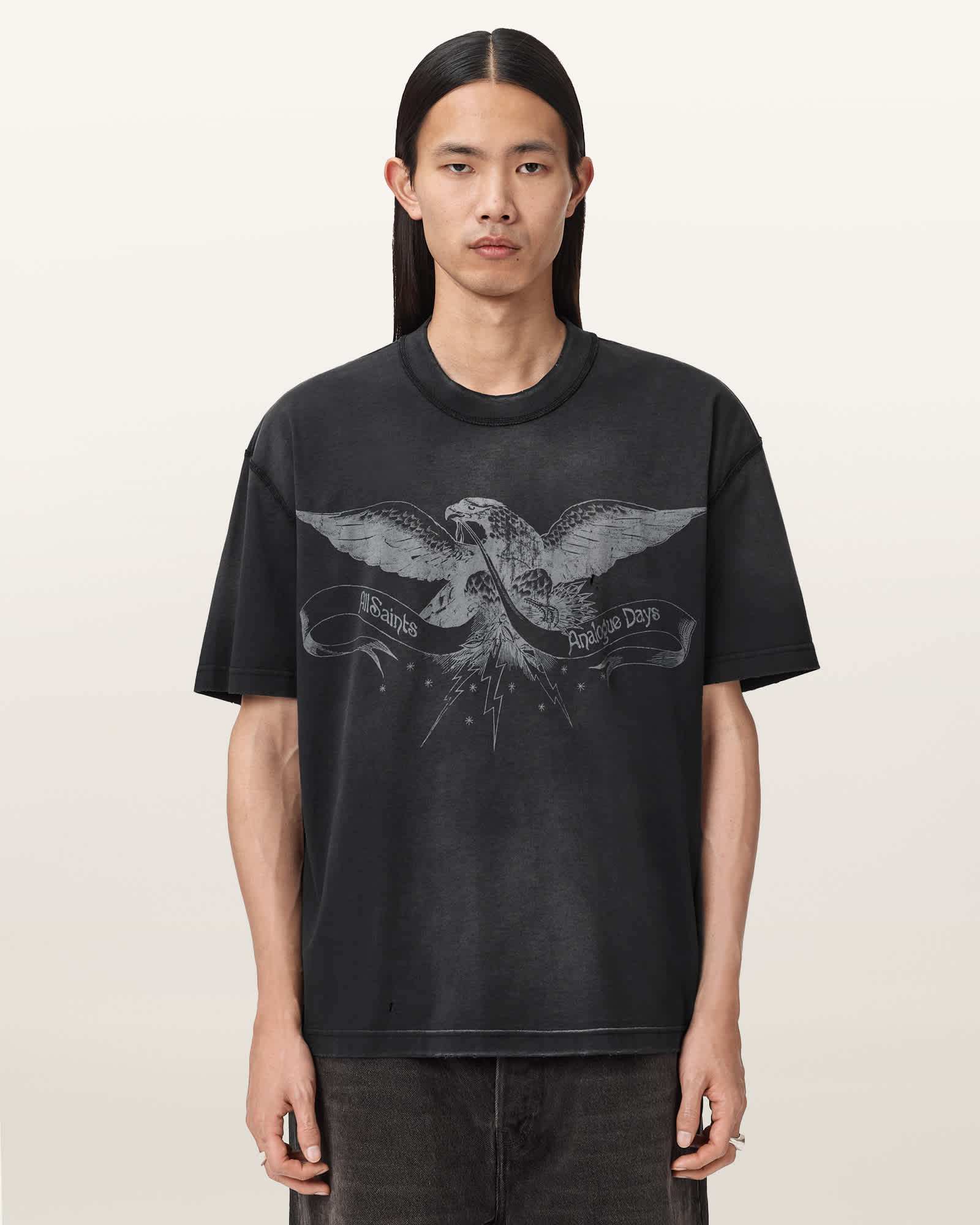 Aeterna Short Sleeve Boxy T-Shirt Washed Black | ALLSAINTS