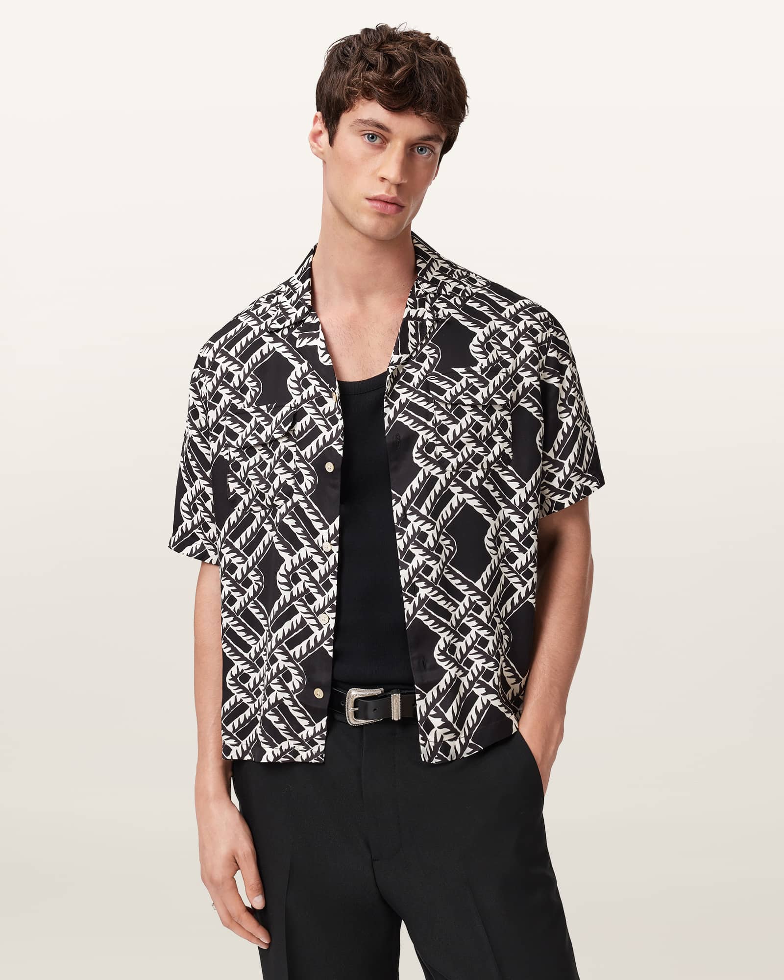 Twined Short Sleeve Shirt Jet Black | ALLSAINTS US