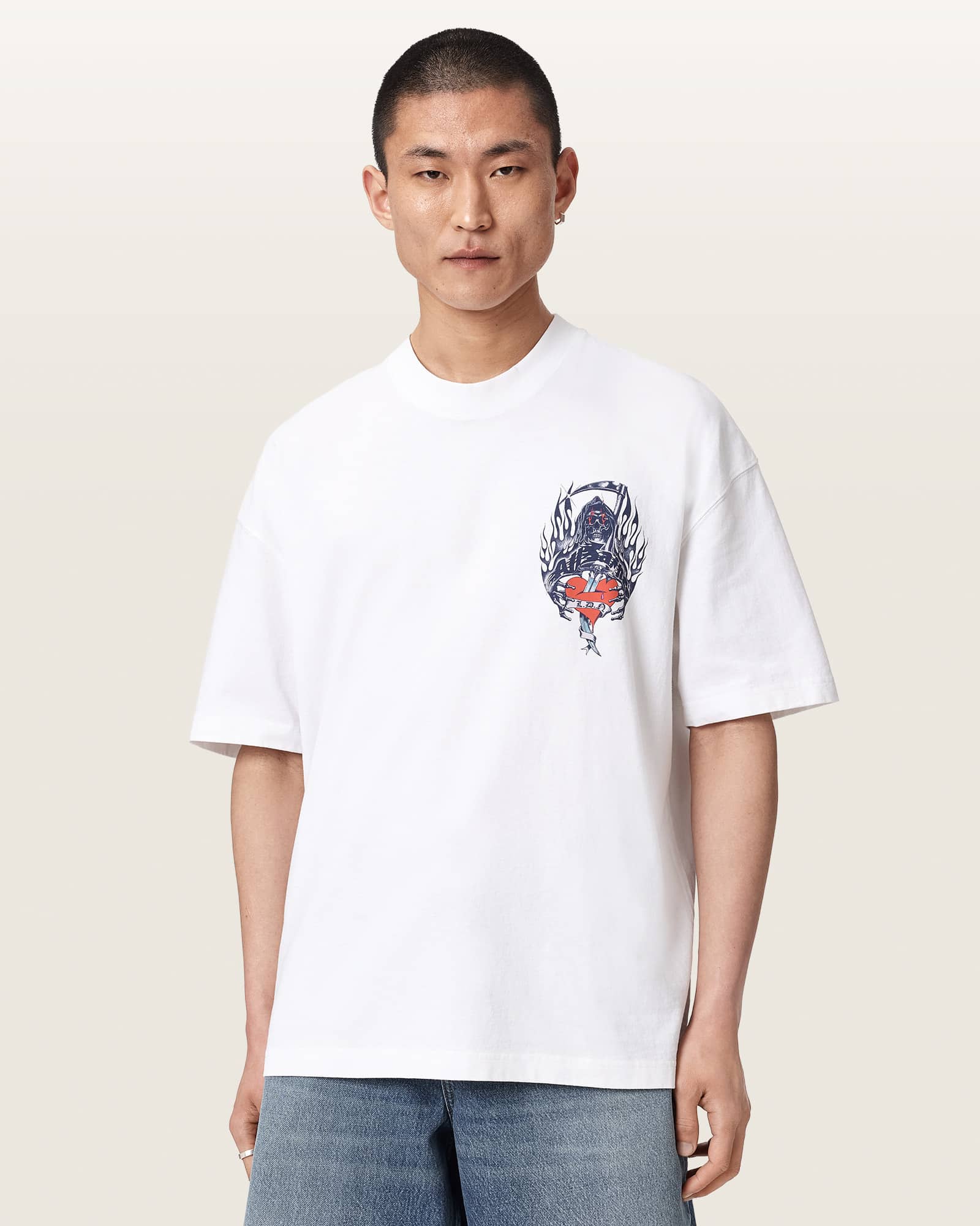 Scimitar Short Sleeve Oversized Graphic T-Shirt Optic White | ALLSAINTS DE