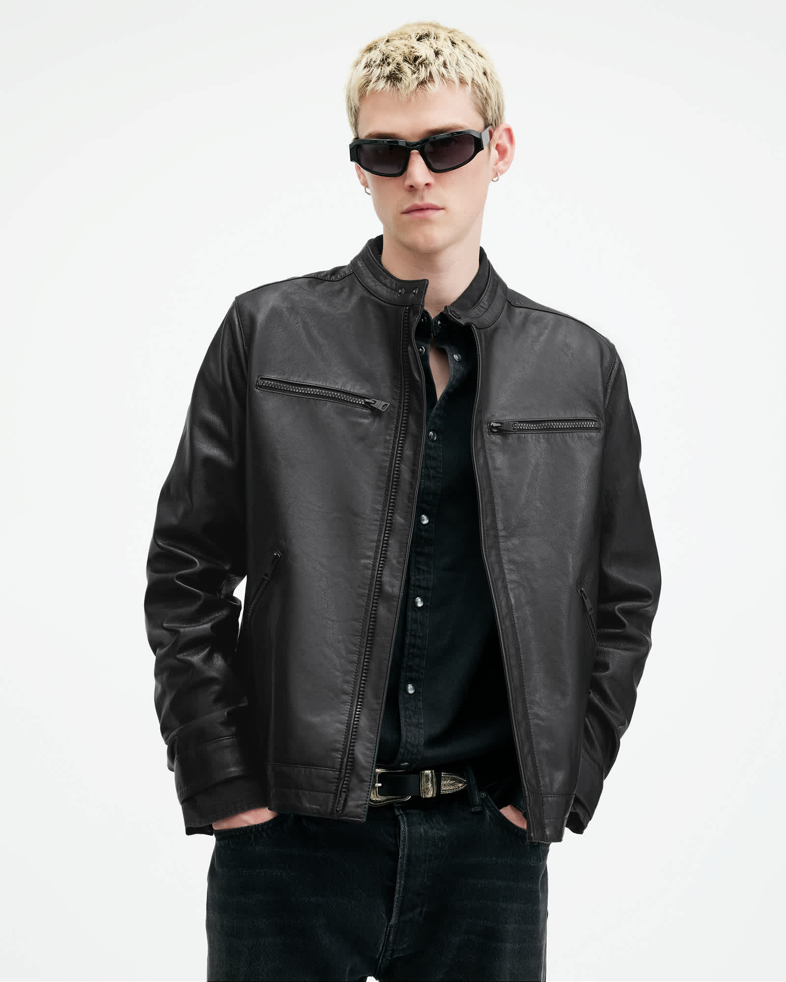 Jade Tab Collar Leather Jacket Black | ALLSAINTS DE