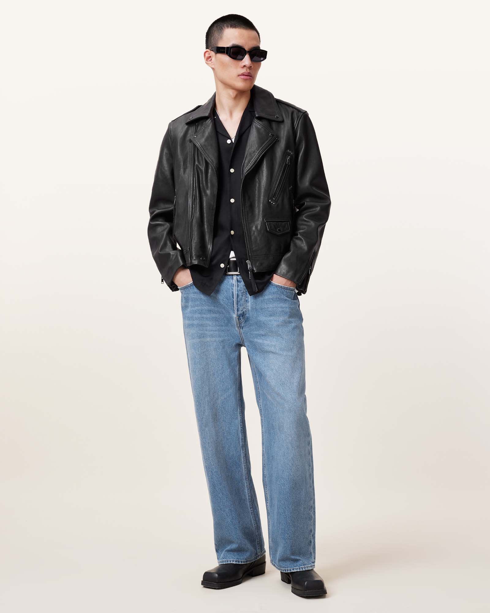 Ronnet Leather Biker Jacket Black | ALLSAINTS