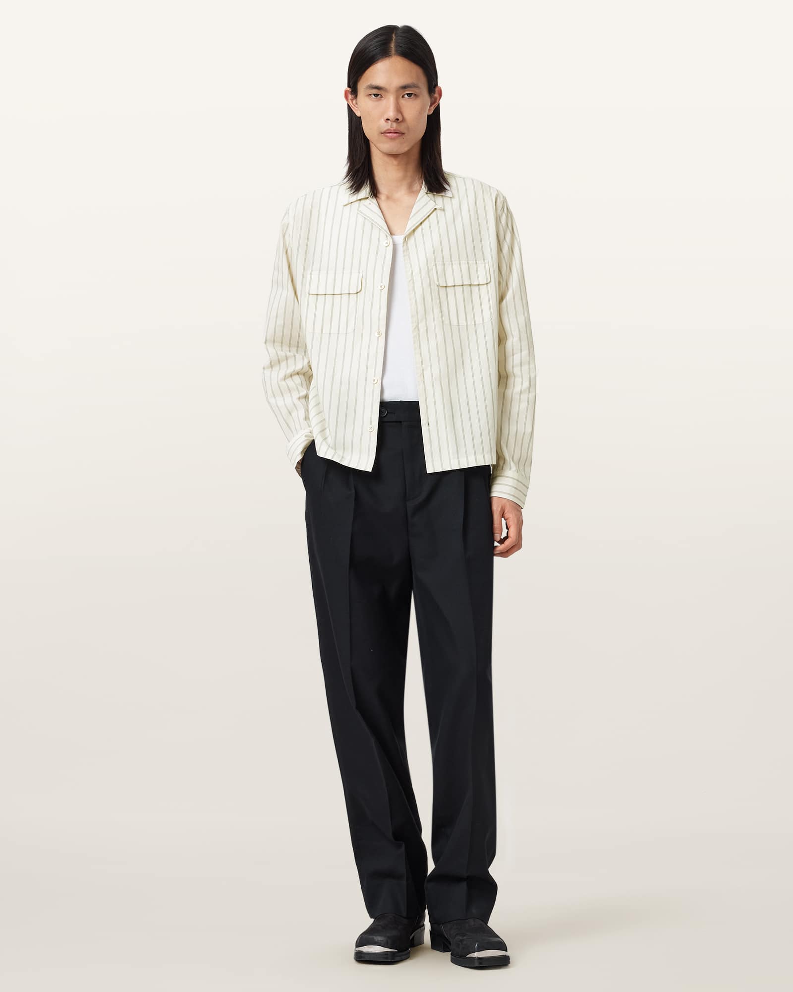 Stanley Striped Long Sleeve Shirt SOAP WHITE | ALLSAINTS US