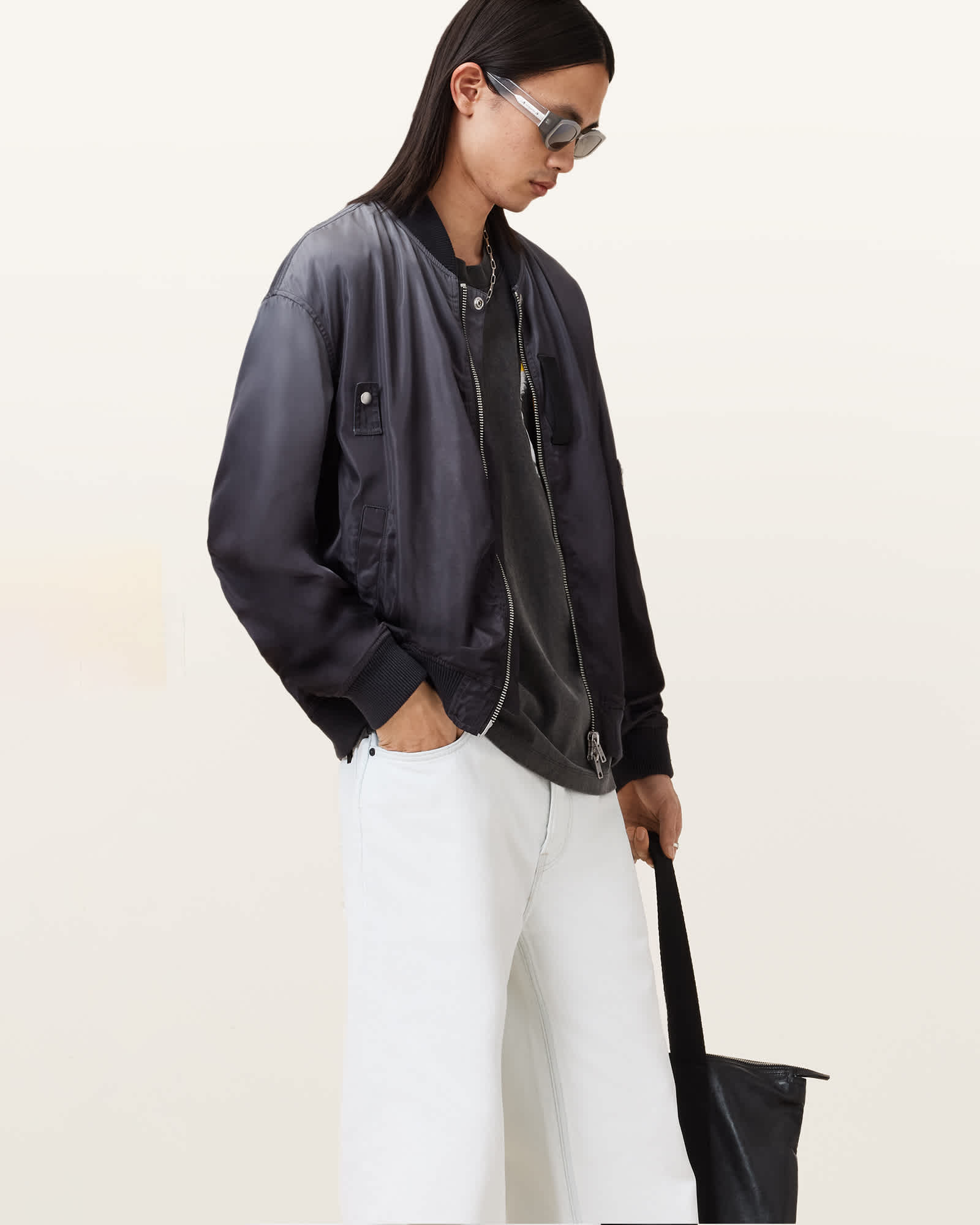 Cascade Relaxed Fit Bomber Jacket Washed Black | ALLSAINTS