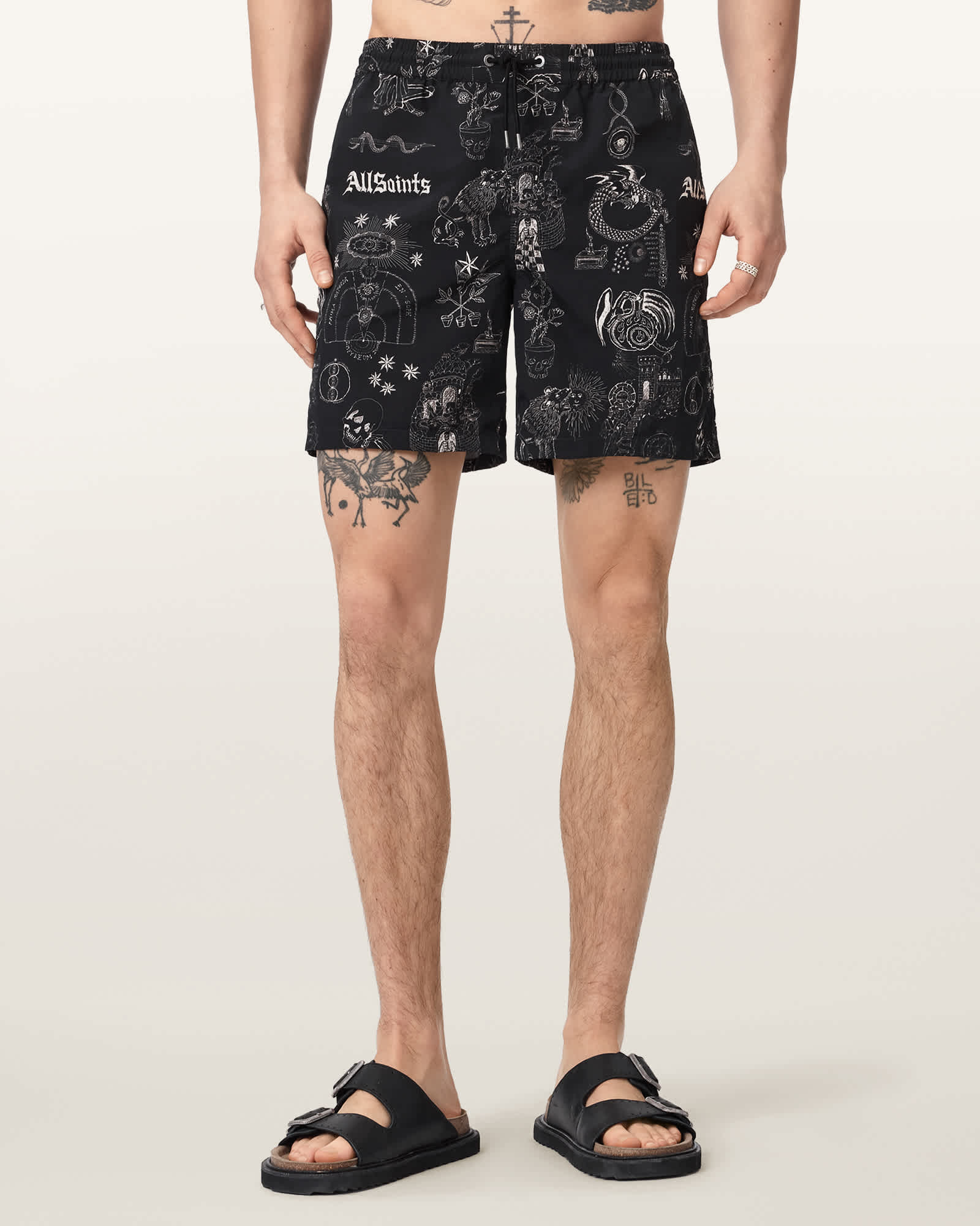 Terra Slim Fit Swim Shorts Washed Black | ALLSAINTS