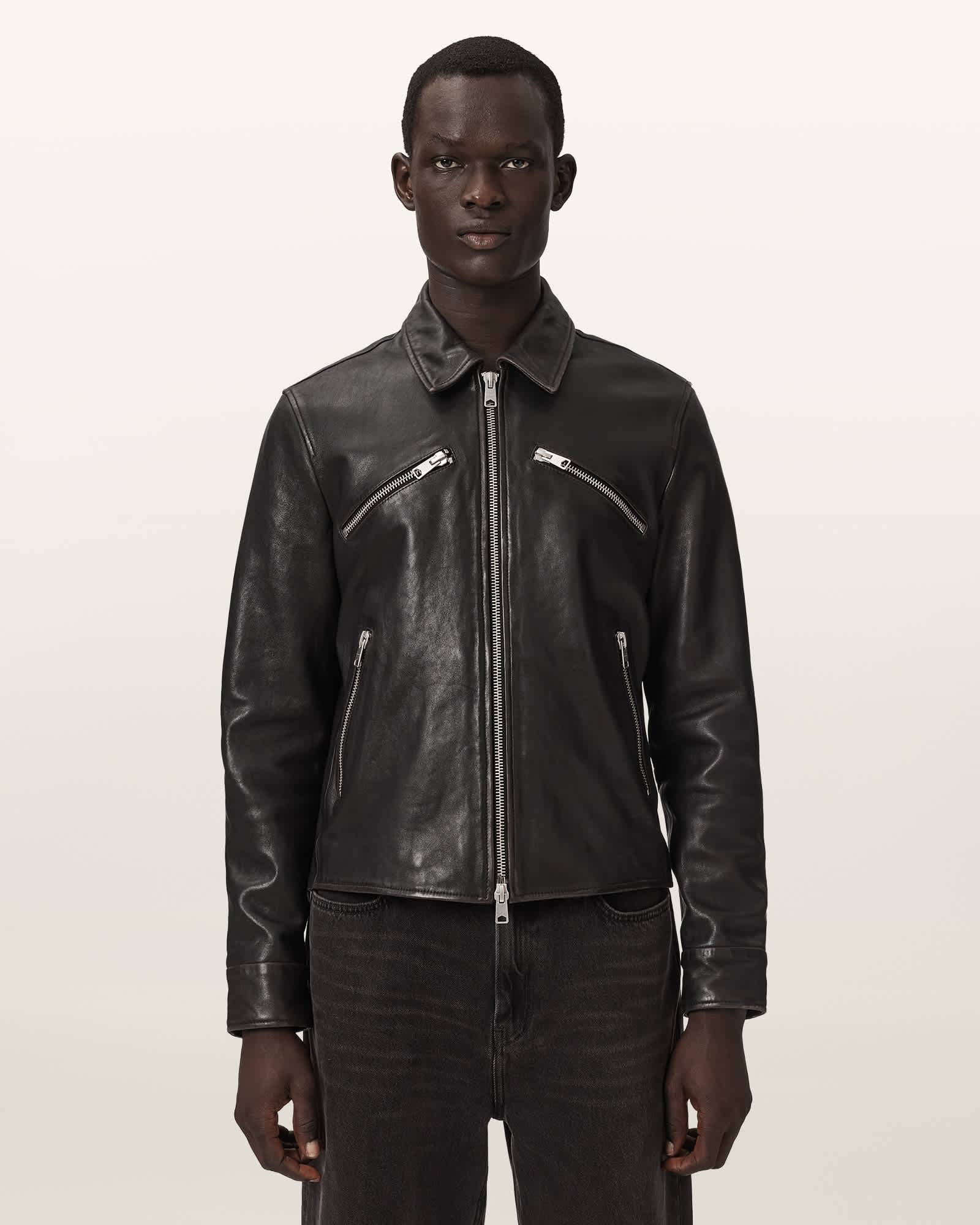 Verdi Fitted Leather Jacket Black | ALLSAINTS