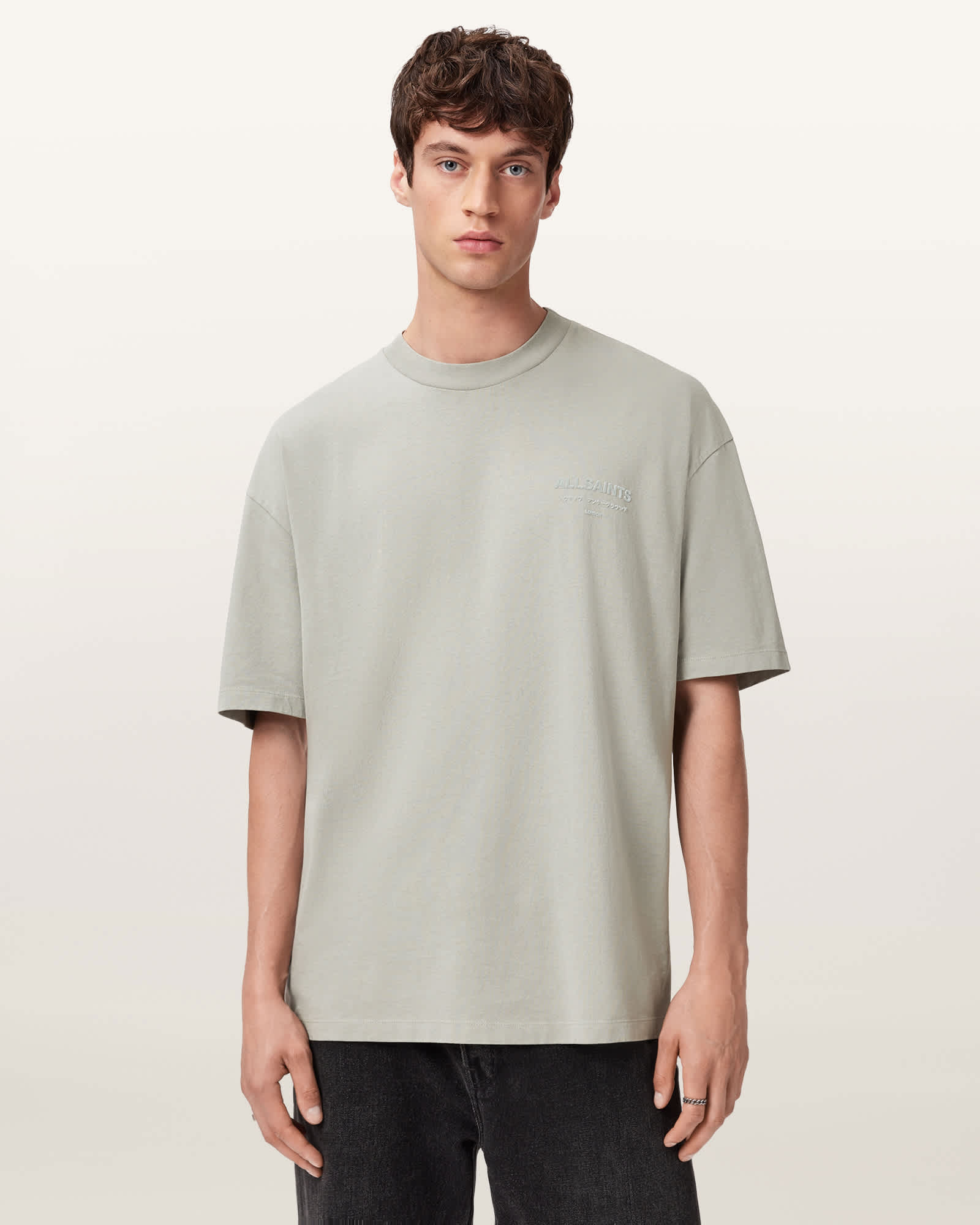 Xander Flocked Logo Oversized T-Shirt FROST GREEN | ALLSAINTS