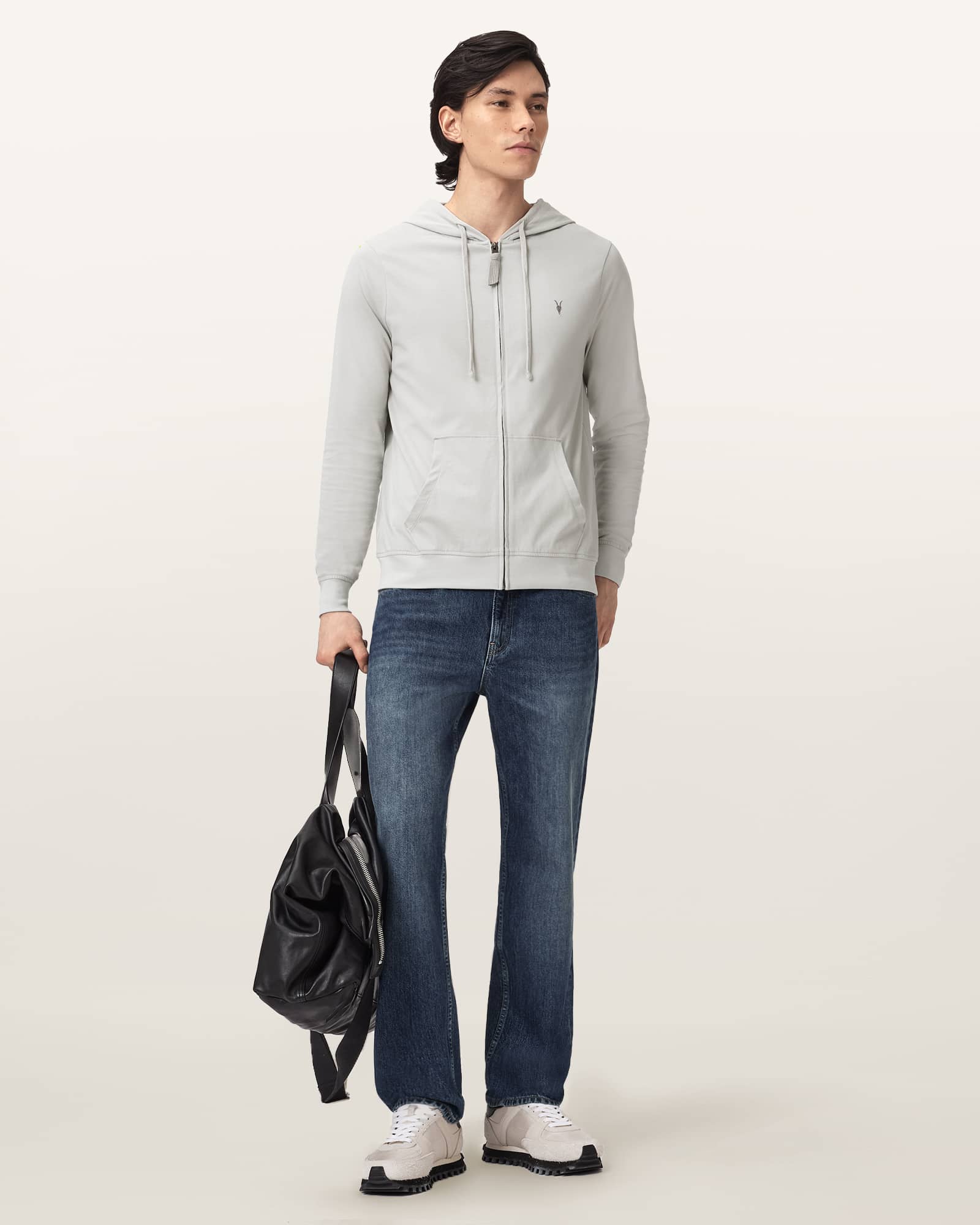 Brace Zip Up Ramskull Hoodie Pebble Grey | ALLSAINTS