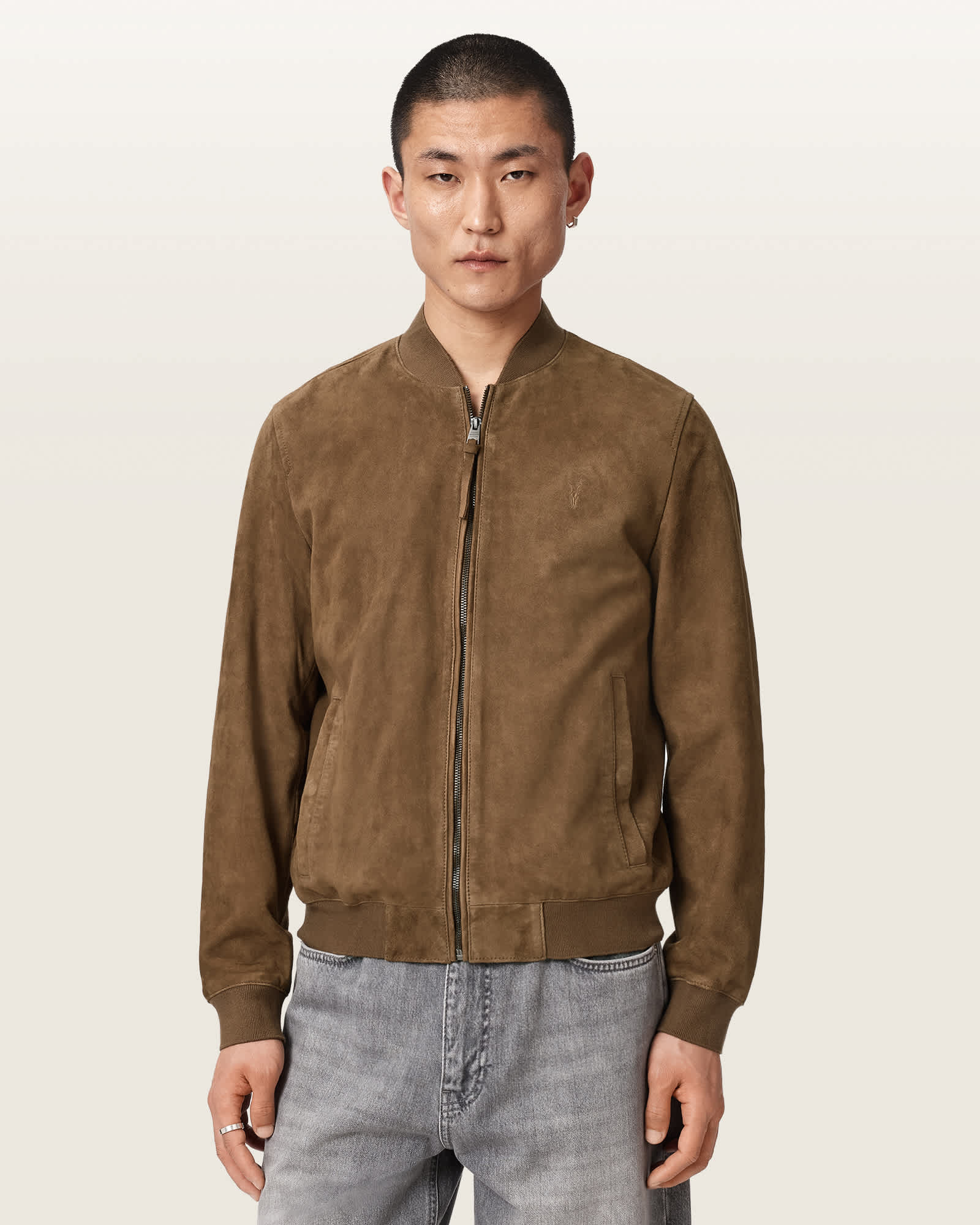 Morton Relaxed Fit Suede Bomber Jacket KAROO BROWN | ALLSAINTS