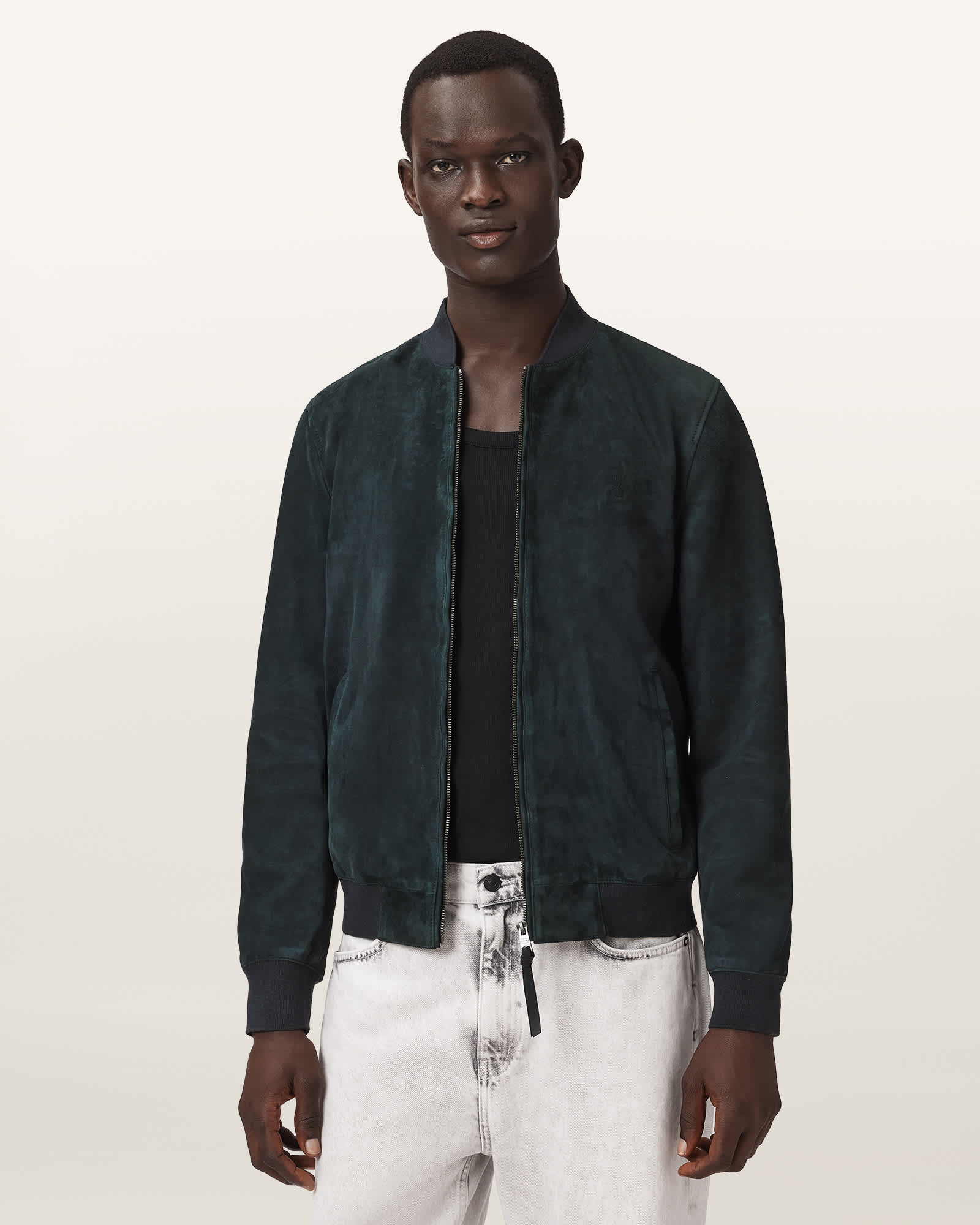 Morton Relaxed Fit Suede Bomber Jacket NAVY BLUE | ALLSAINTS