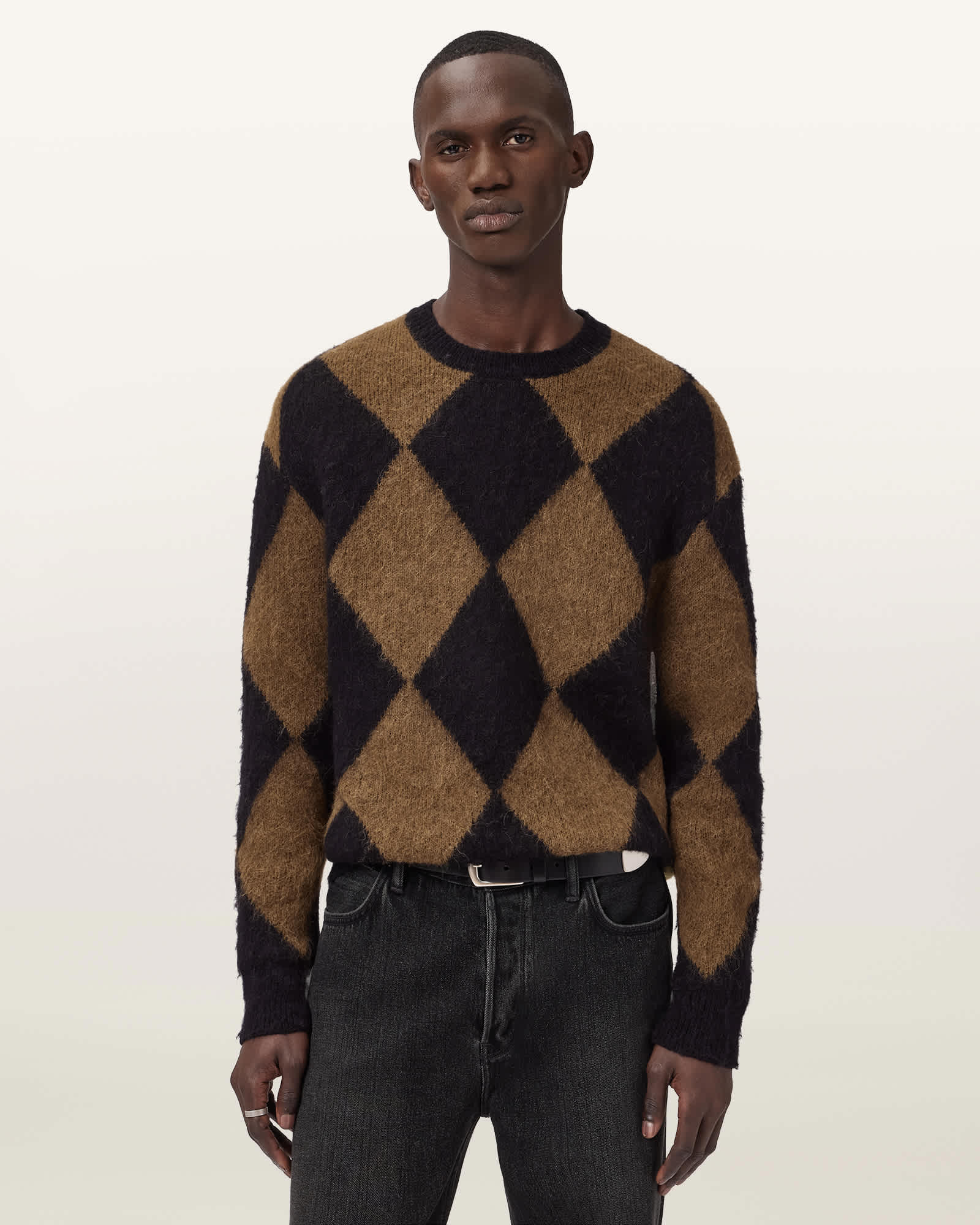 Bower Argyle Pattern Sweater Black/Brown | ALLSAINTS US