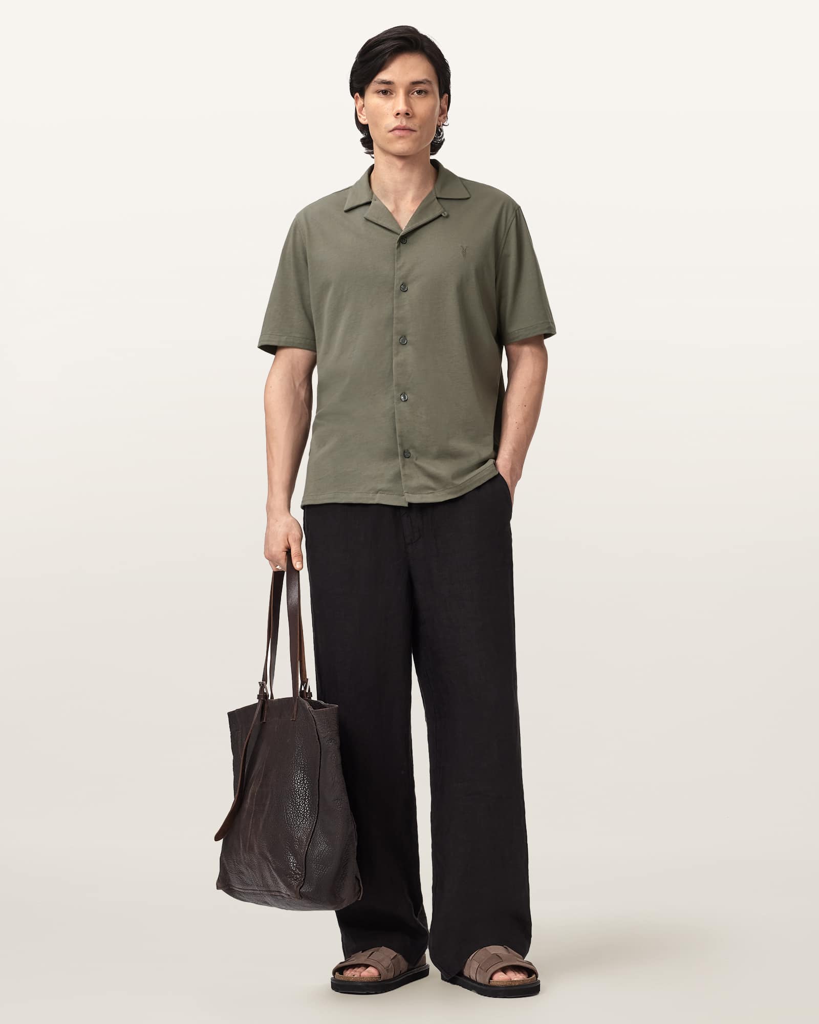 Hudson Relaxed Fit Ramskull Shirt DUSTY OLIVE GREEN | ALLSAINTS