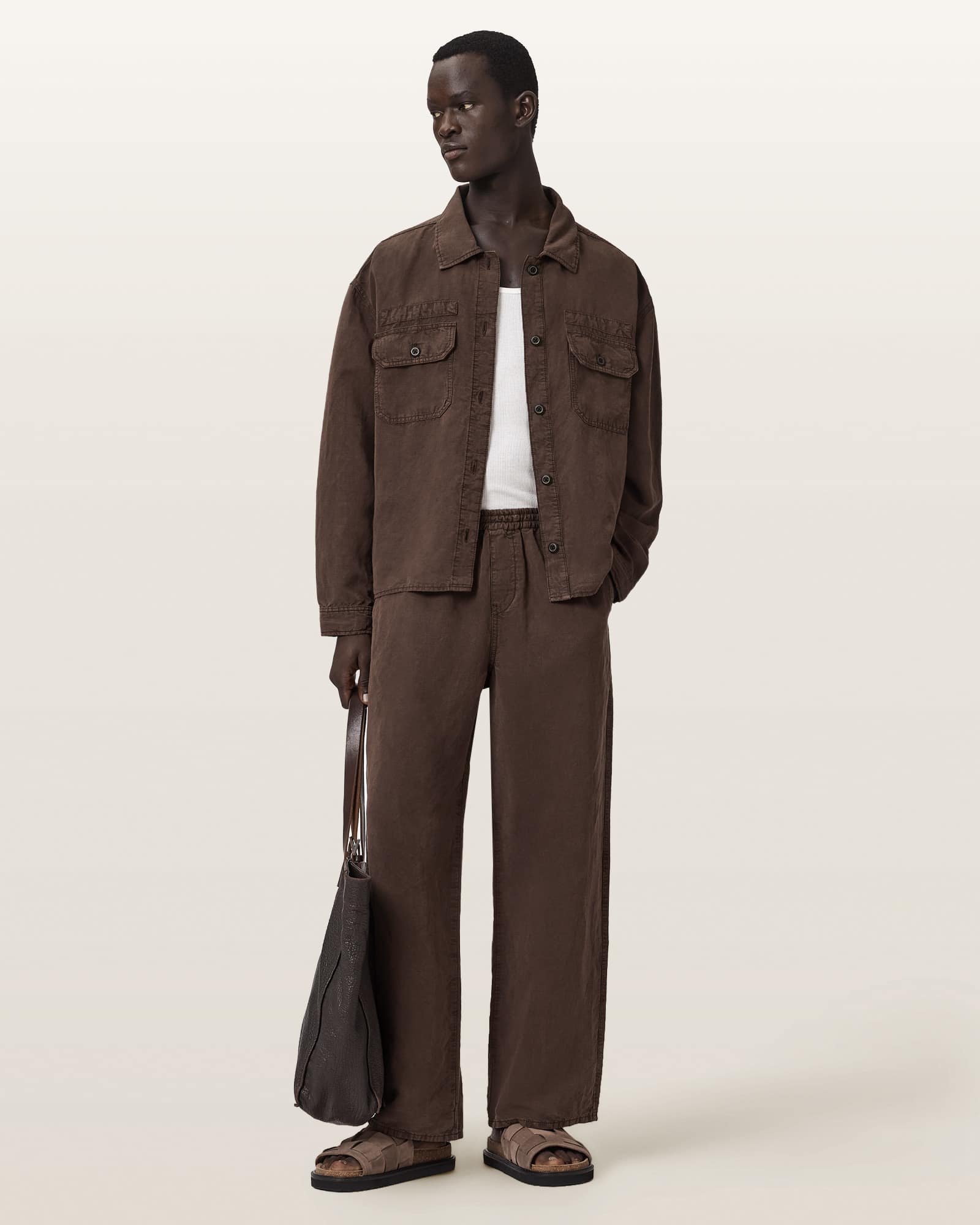 Korten Loose Fit Linen Blend Trousers PLUM BROWN | ALLSAINTS