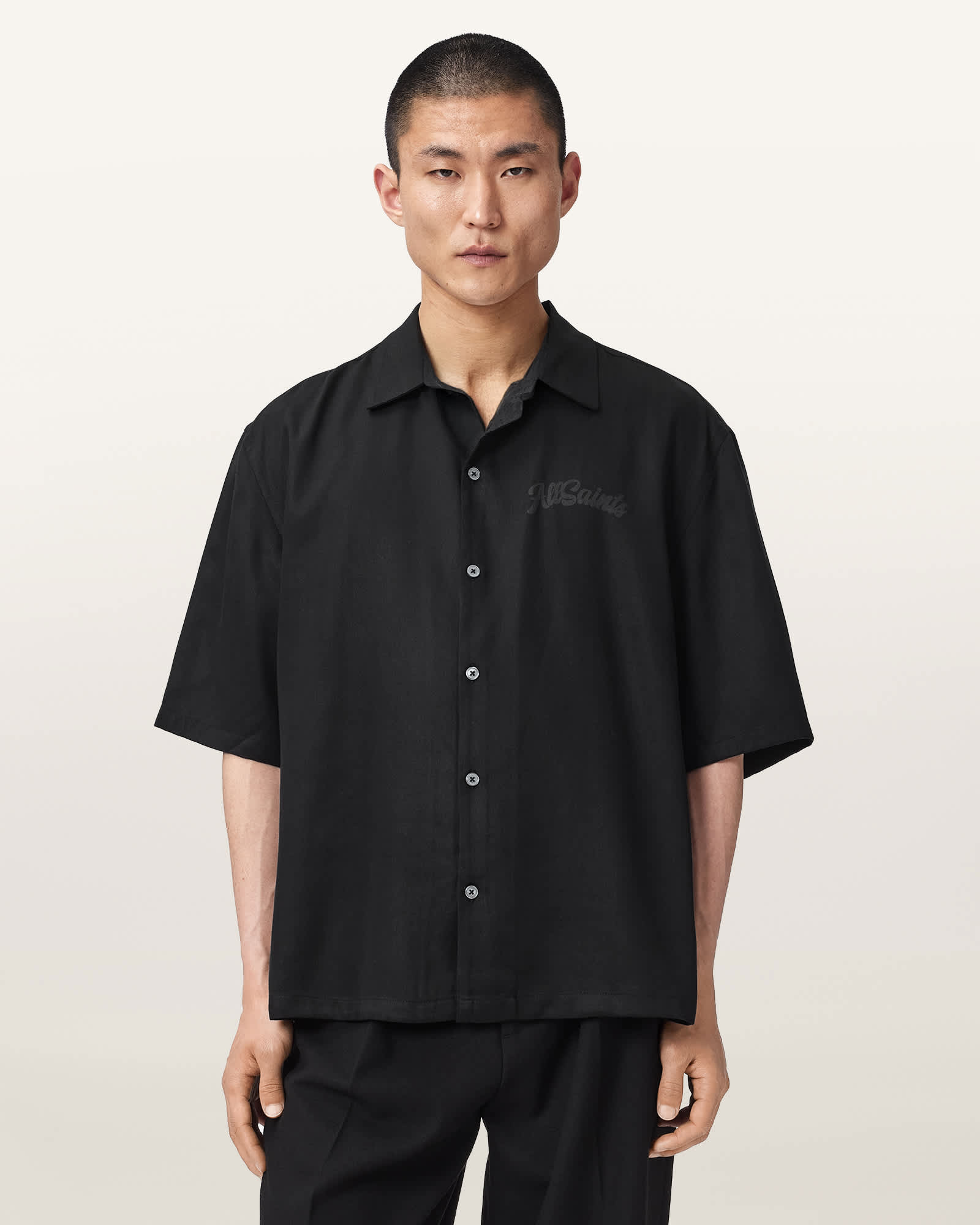 Circe Oversized Short Sleeve Shirt Jet Black | ALLSAINTS US