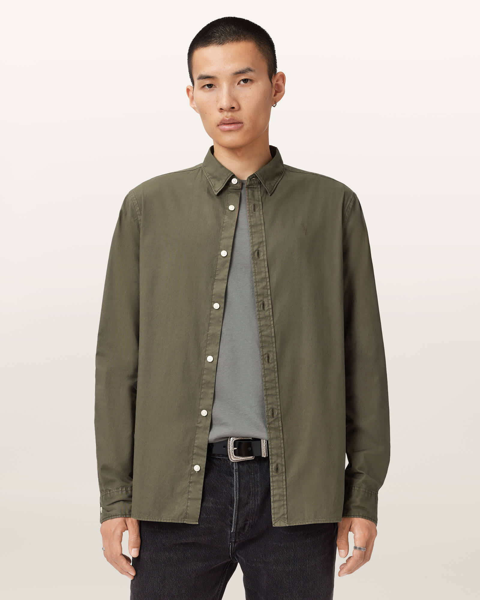 Hawthorne Ramskull Stretch Fit Shirt LOG BROWN | ALLSAINTS