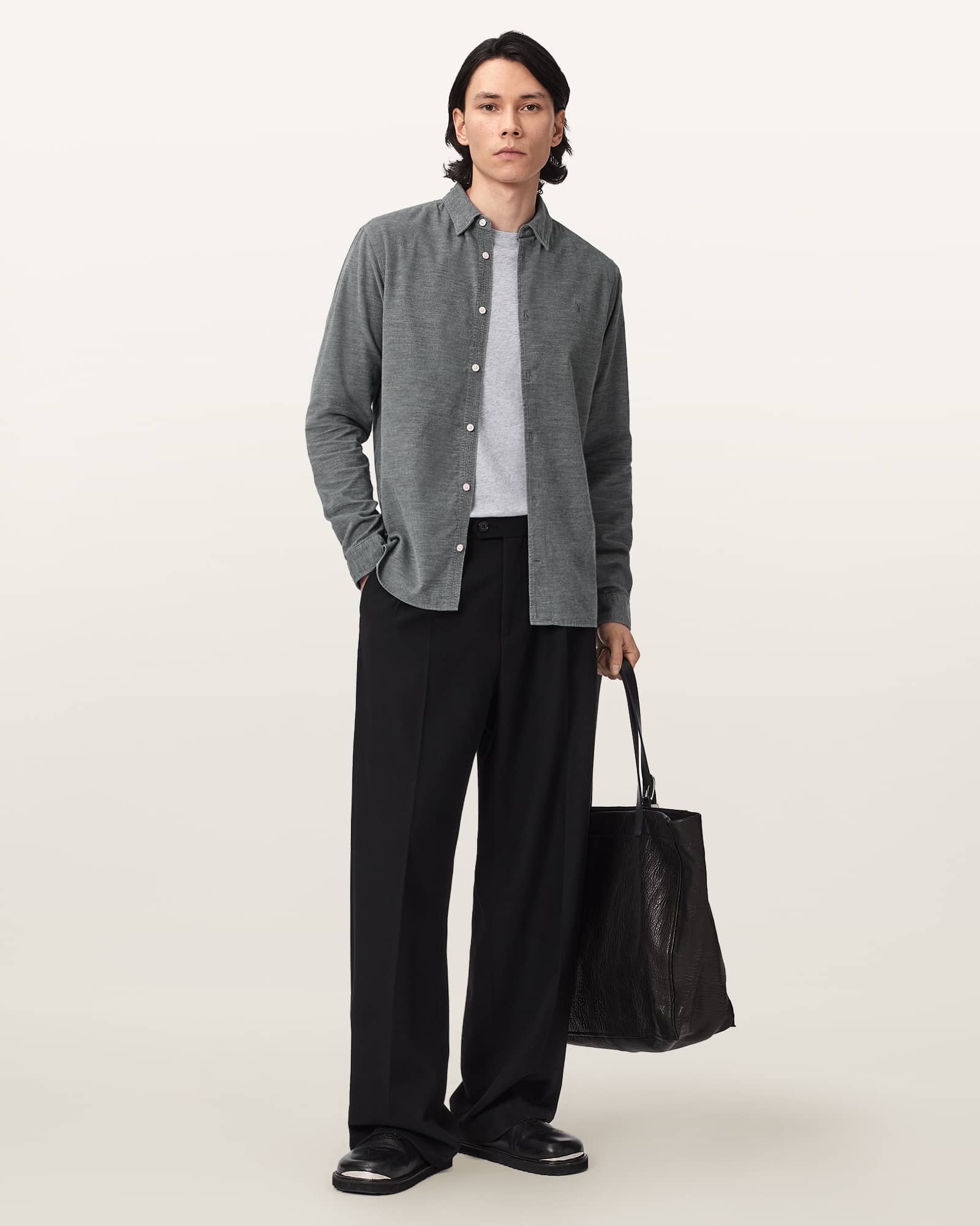 Lorella Textured Ramskull Shirt Light Grey | ALLSAINTS