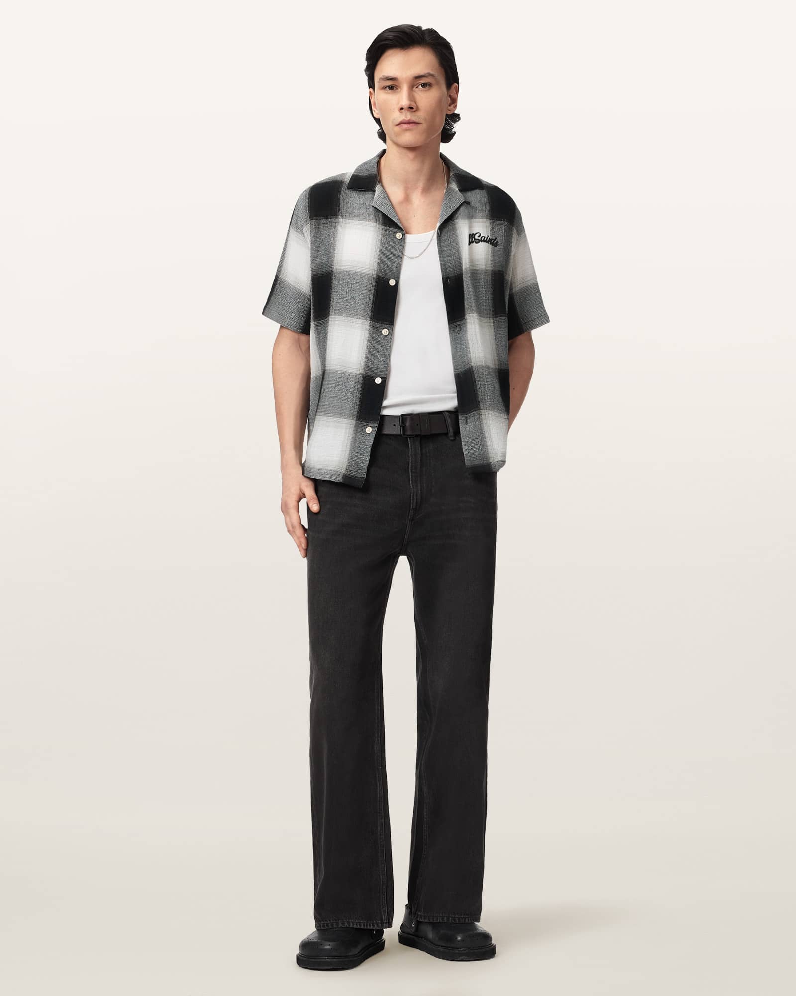 Fade Out Short Sleeve Check Shirt WHISPER GREY | ALLSAINTS