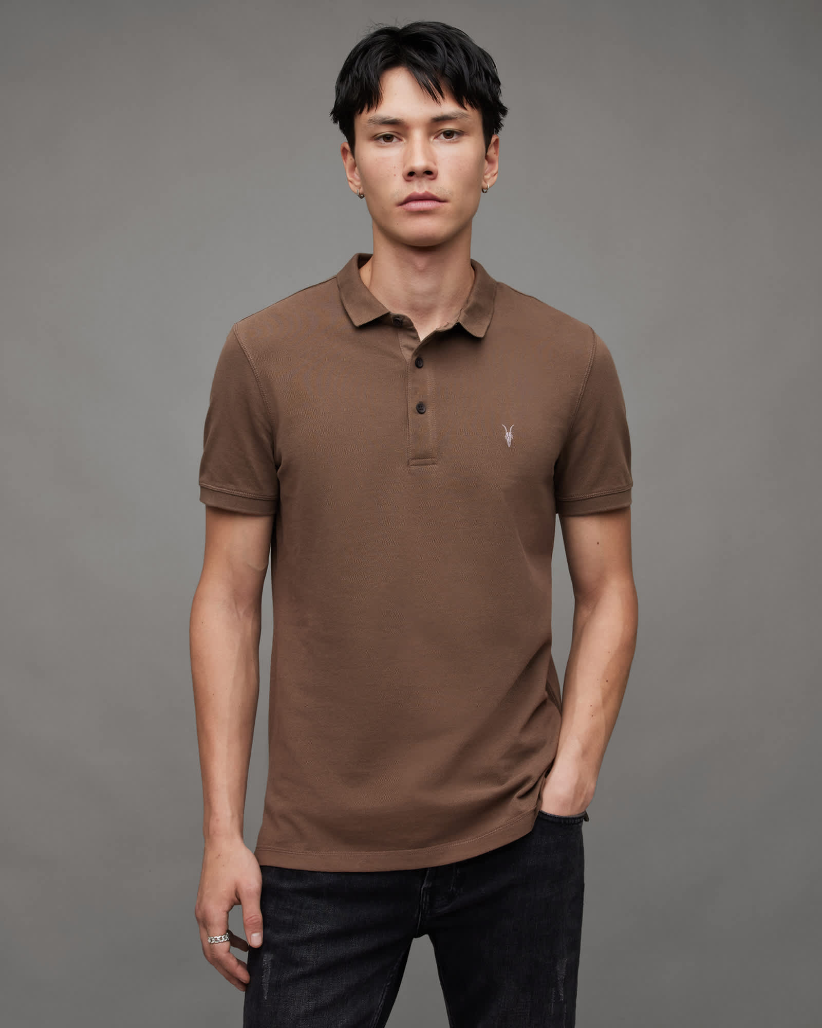 Reform Short Sleeve Ramskull Polo Shirt SPLINTER BROWN | ALLSAINTS