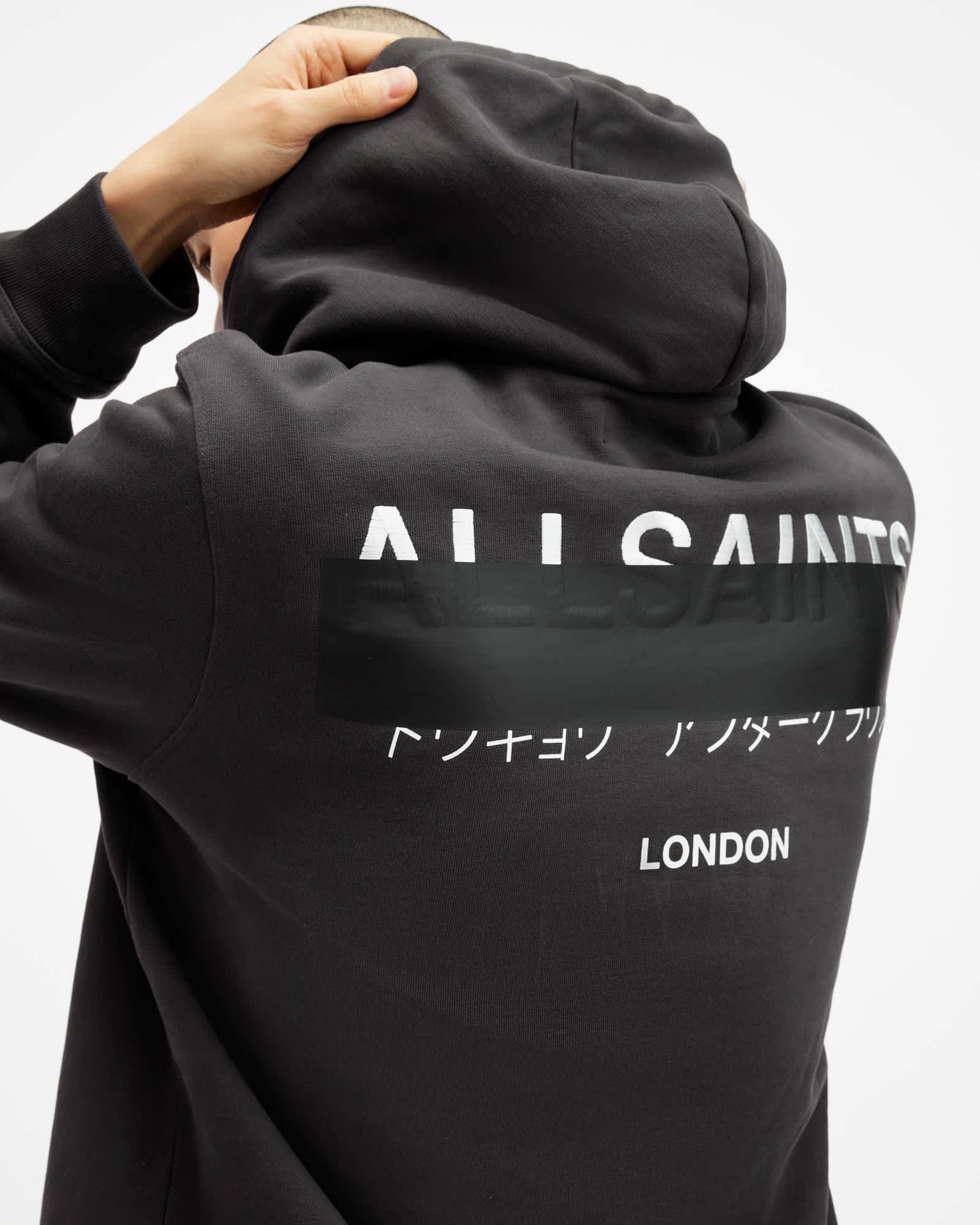 Redact Embroidered Logo Relaxed Hoodie Washed Black | ALLSAINTS US