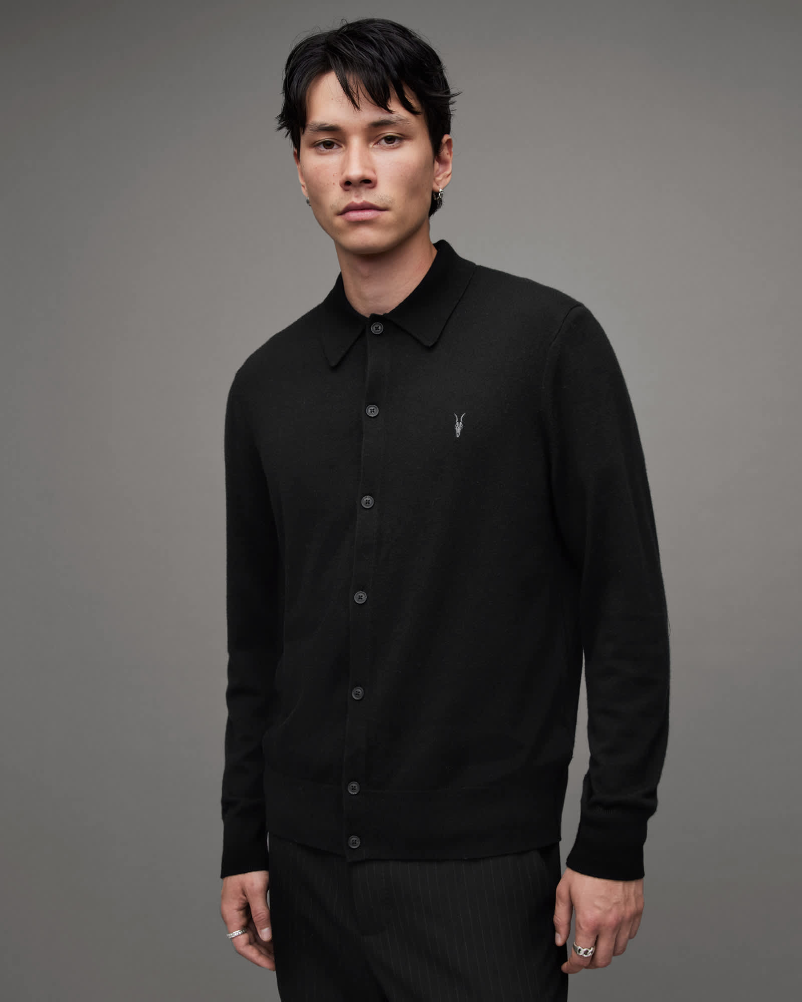 Kilburn Ramskull Shirt Cardigan Black | ALLSAINTS US Kilburn Ramskull Shirt Cardigan Black | ALLSAINTS US