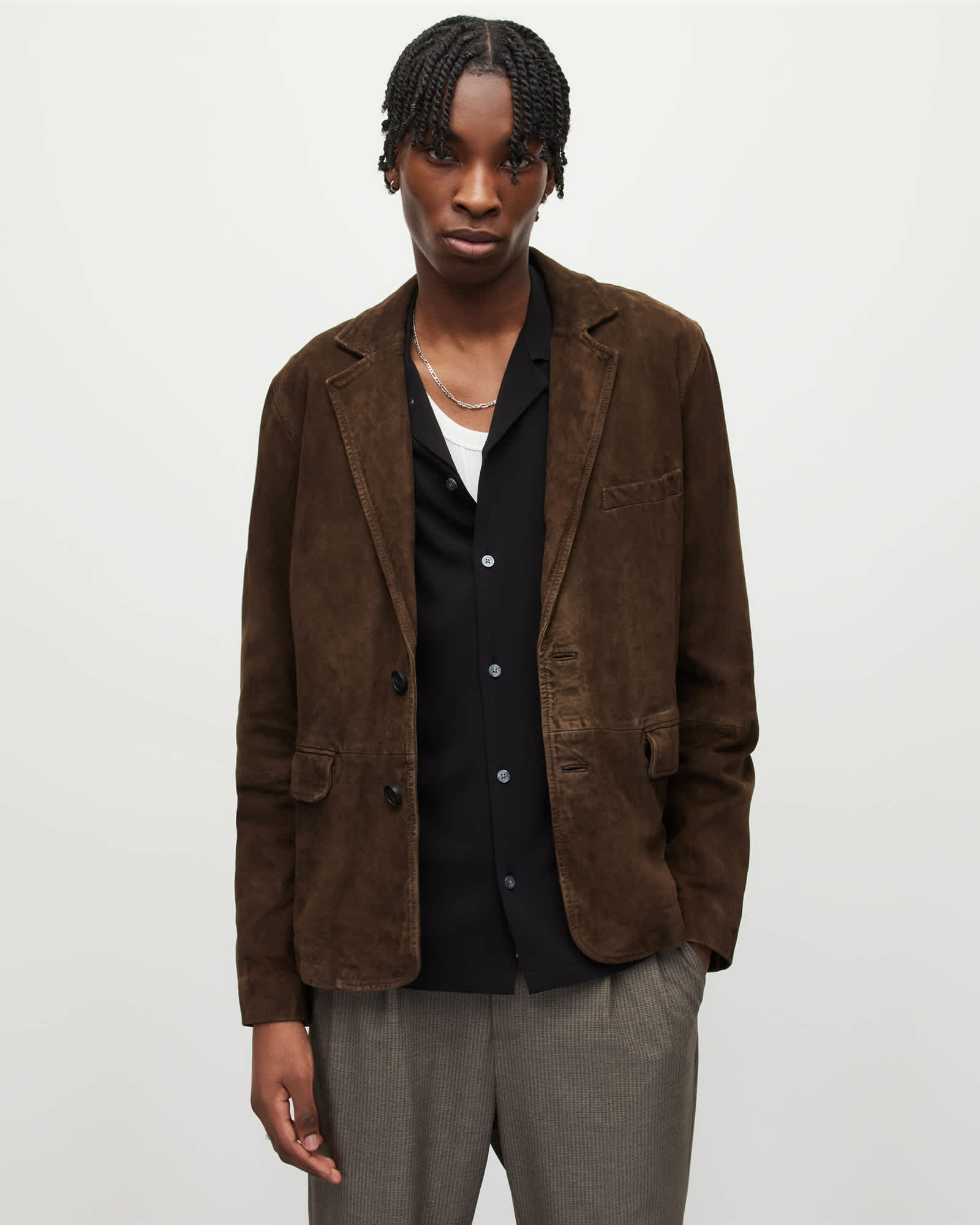 Hoku Suede Blazer Chocolate Brown | ALLSAINTS