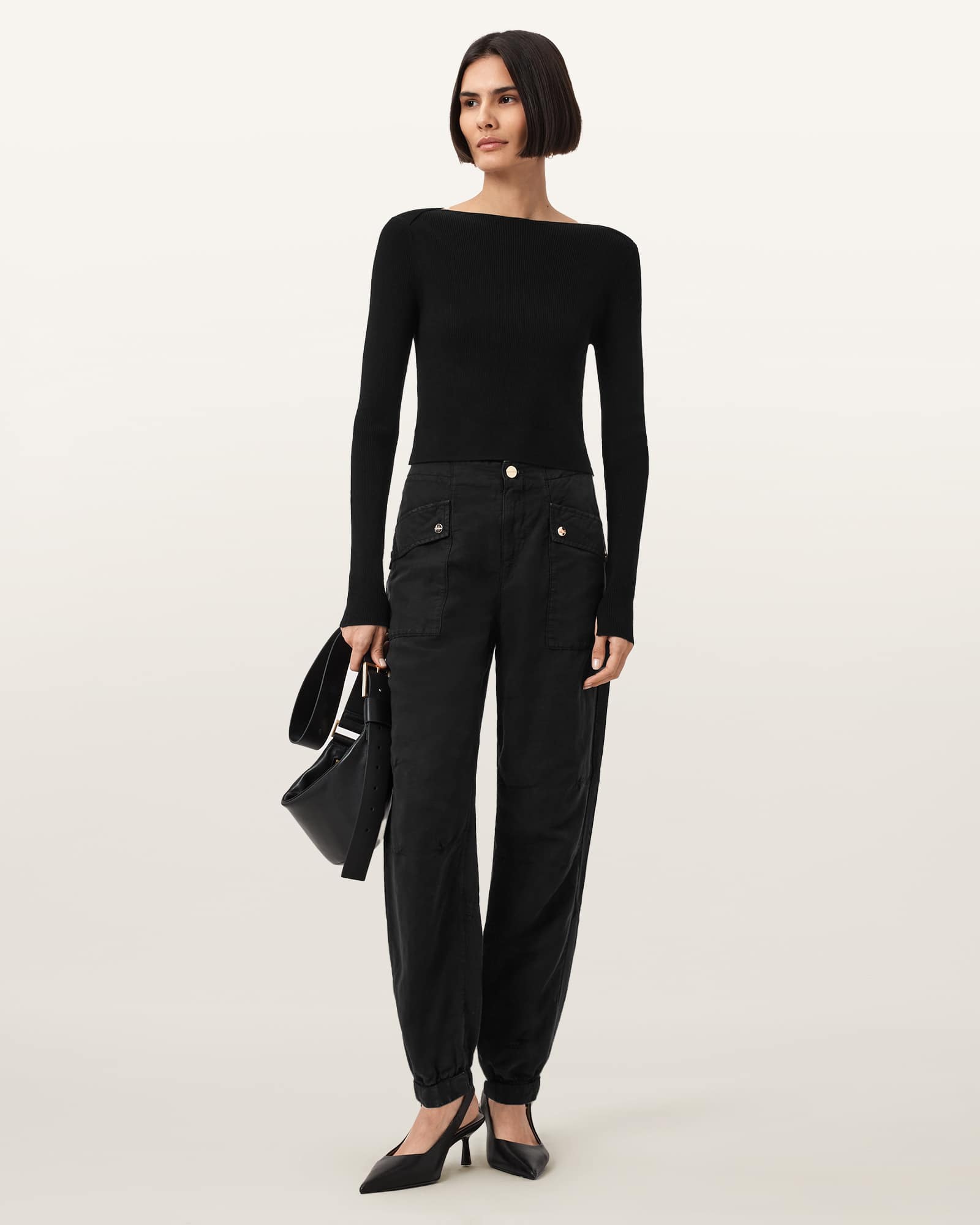 Val Cargo Linen Blend Trousers Midnight Blue | ALLSAINTS FR