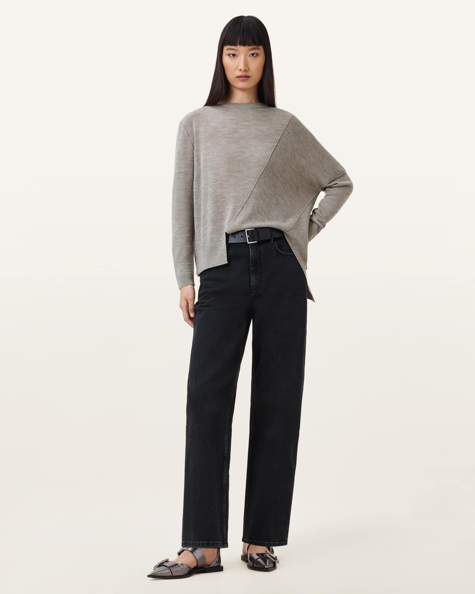 Isla Crew Neck Merino Jumper Sand Grey | ALLSAINTS US