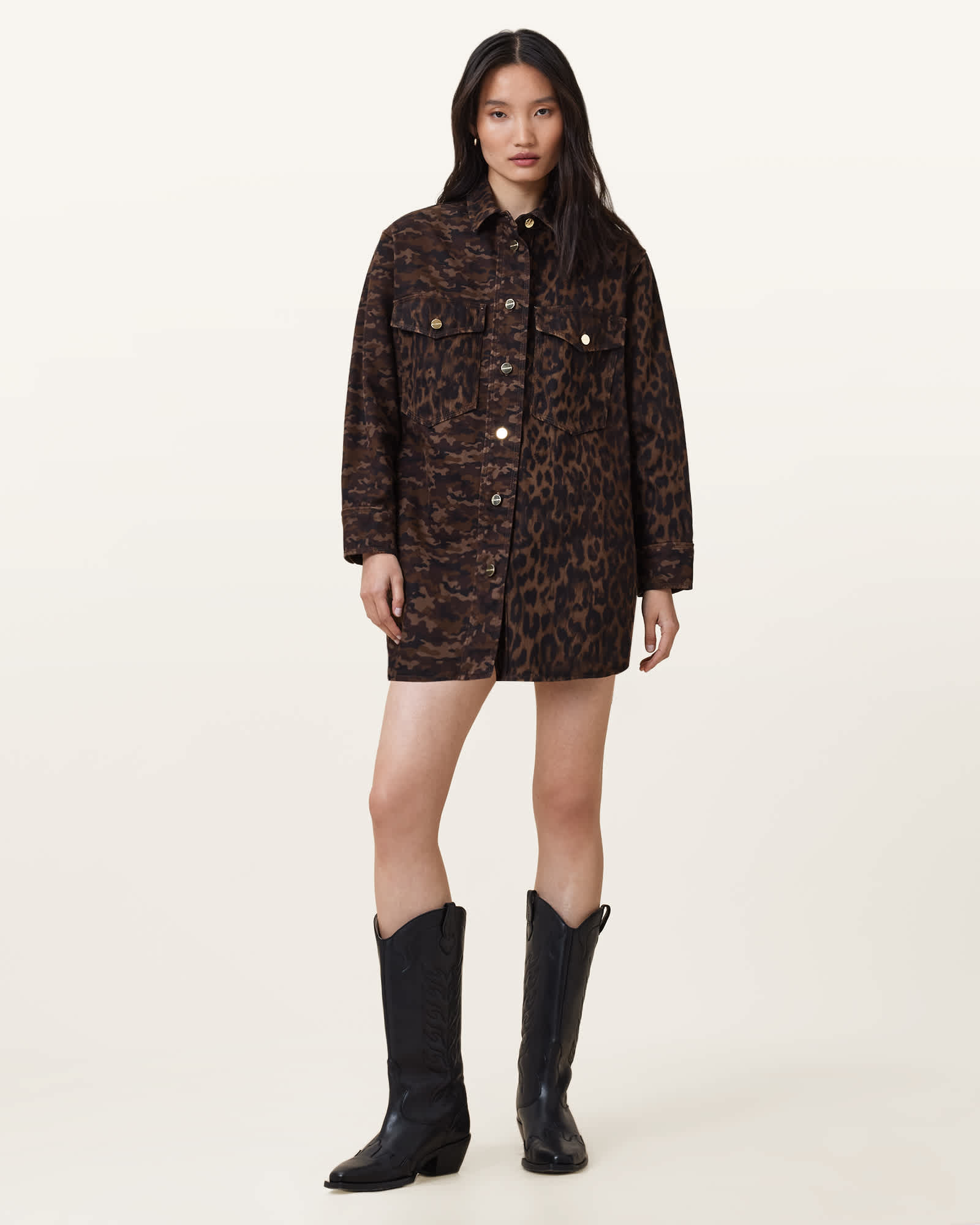 Faye Oversized Shacket Dress CAMO BROWN | ALLSAINTS