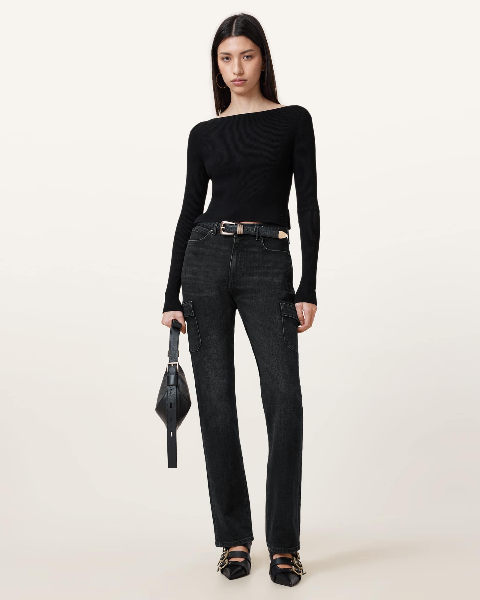 Hollis Slim Denim Bootcut Jeans Washed Black | ALLSAINTS US