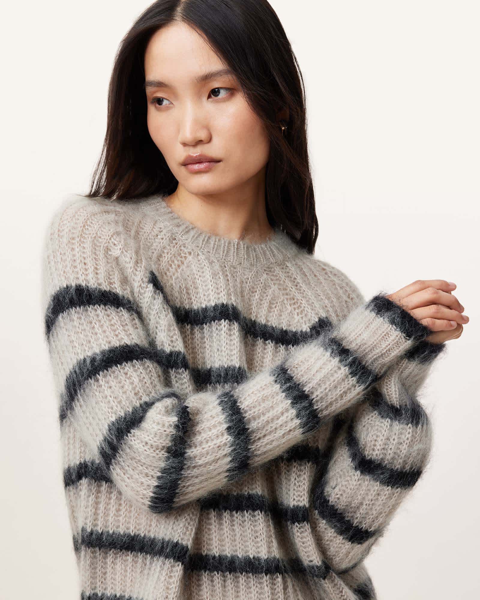 Riga Brushed Crew Neck Jumper FAWN BROWN ML/BLK | ALLSAINTS