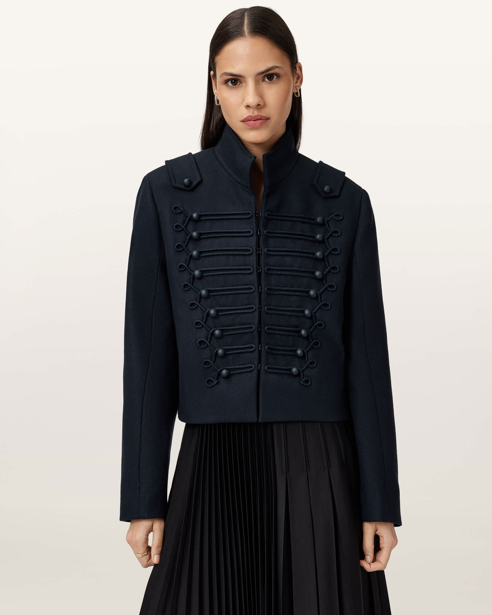 Rummy Cropped Wool Blend Jacket NAVY BLUE | ALLSAINTS Canada