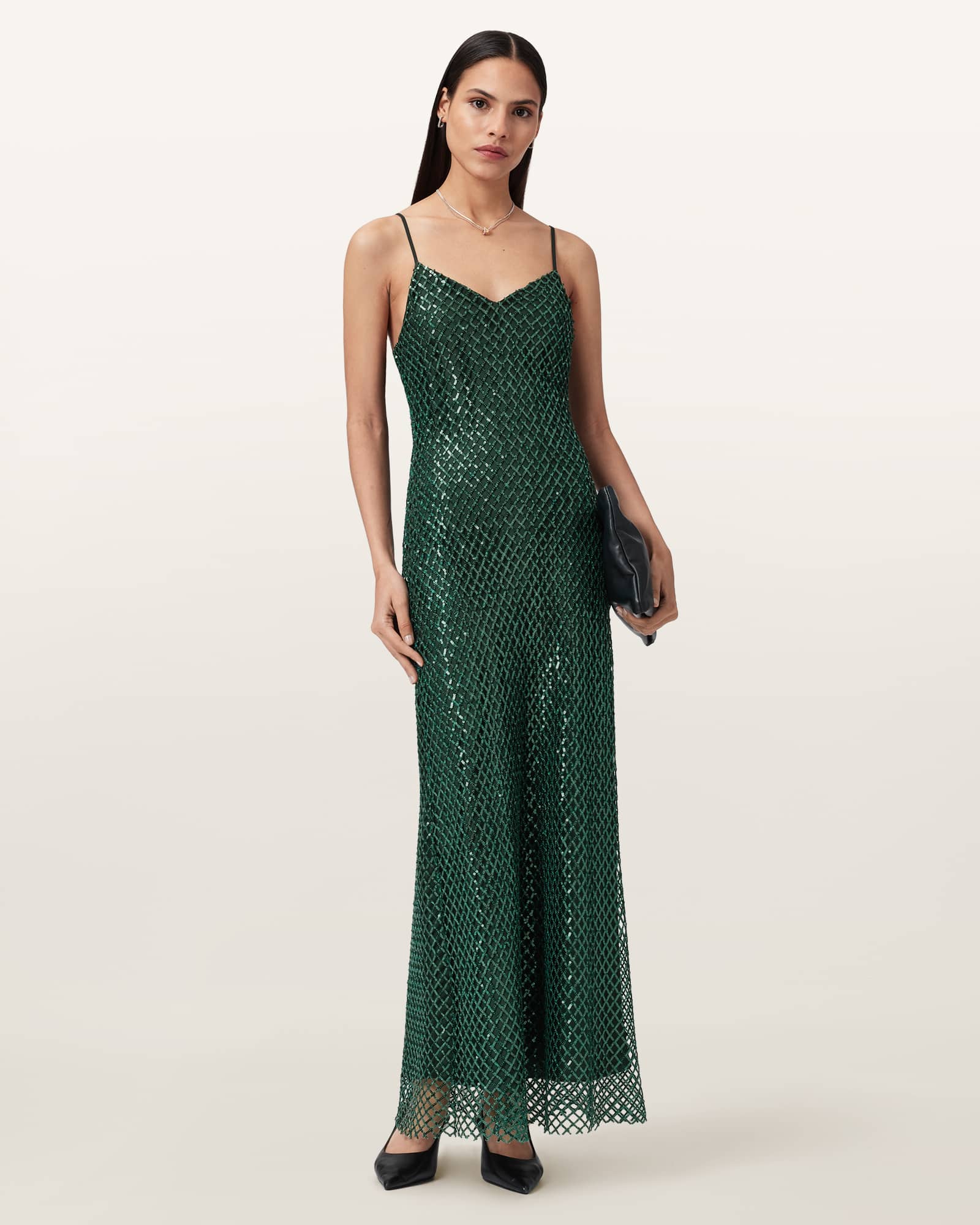 Chantelle Sequin Midi Slip Dress EMERALD GREEN | ALLSAINTS Canada