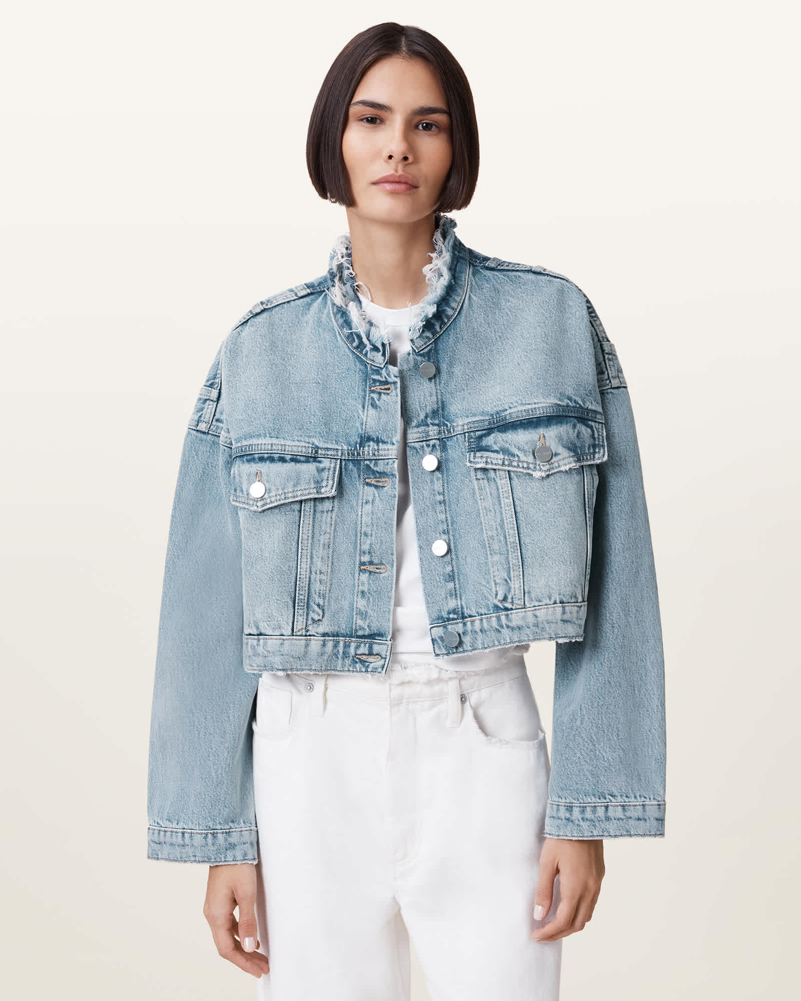 Sonny Cropped Oversized Jacket Light Indigo | ALLSAINTS US Sonny Cropped Oversized Jacket Light Indigo | ALLSAINTS US