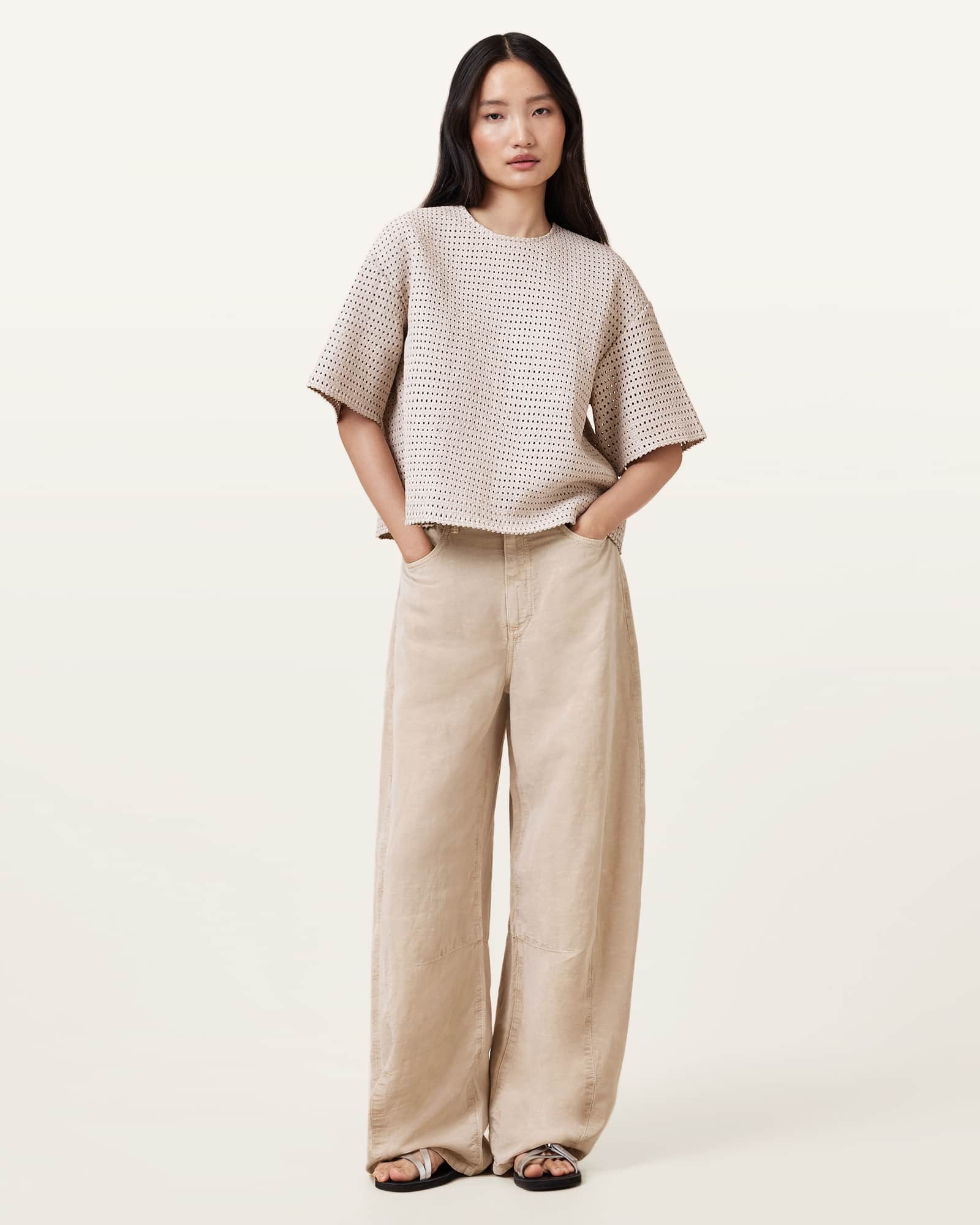Jett Barrel Leg Linen Blend Trousers SAND BROWN | ALLSAINTS