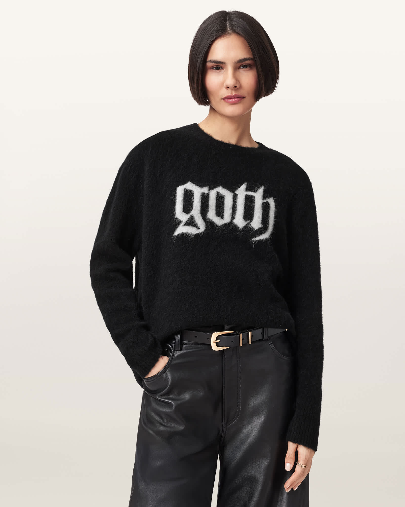 Goth Motif Crew Neck Jumper Black | ALLSAINTS