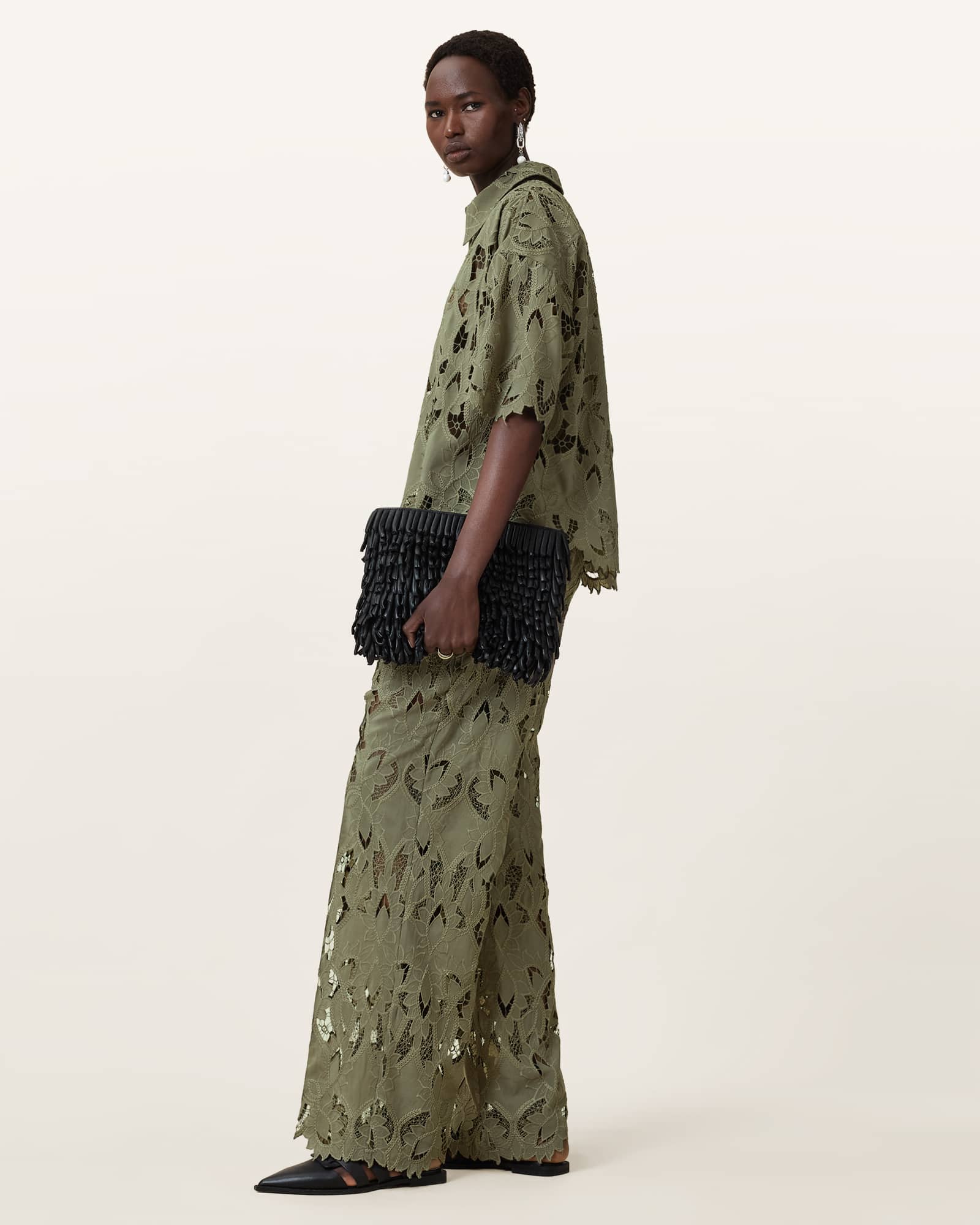 Charli Embroidered Straight Fit Trousers MERMAID GREEN | ALLSAINTS Canada