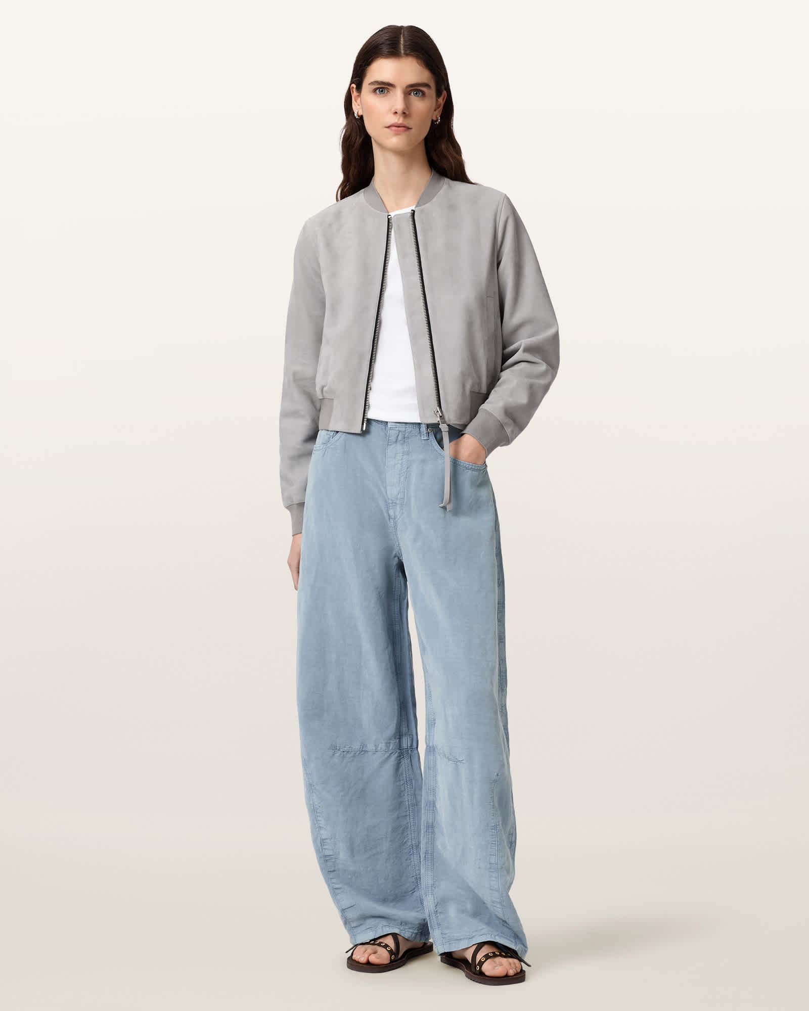 Jett Barrel Leg Linen Blend Trousers Light Blue | ALLSAINTS