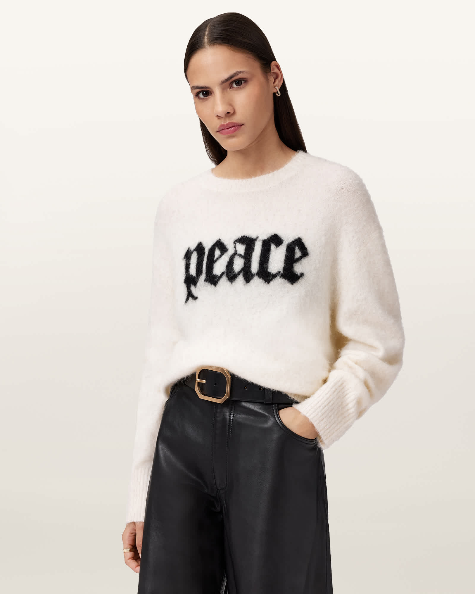 Peace Wool Blend Jumper CHALK WHITE/BLACK | ALLSAINTS Canada