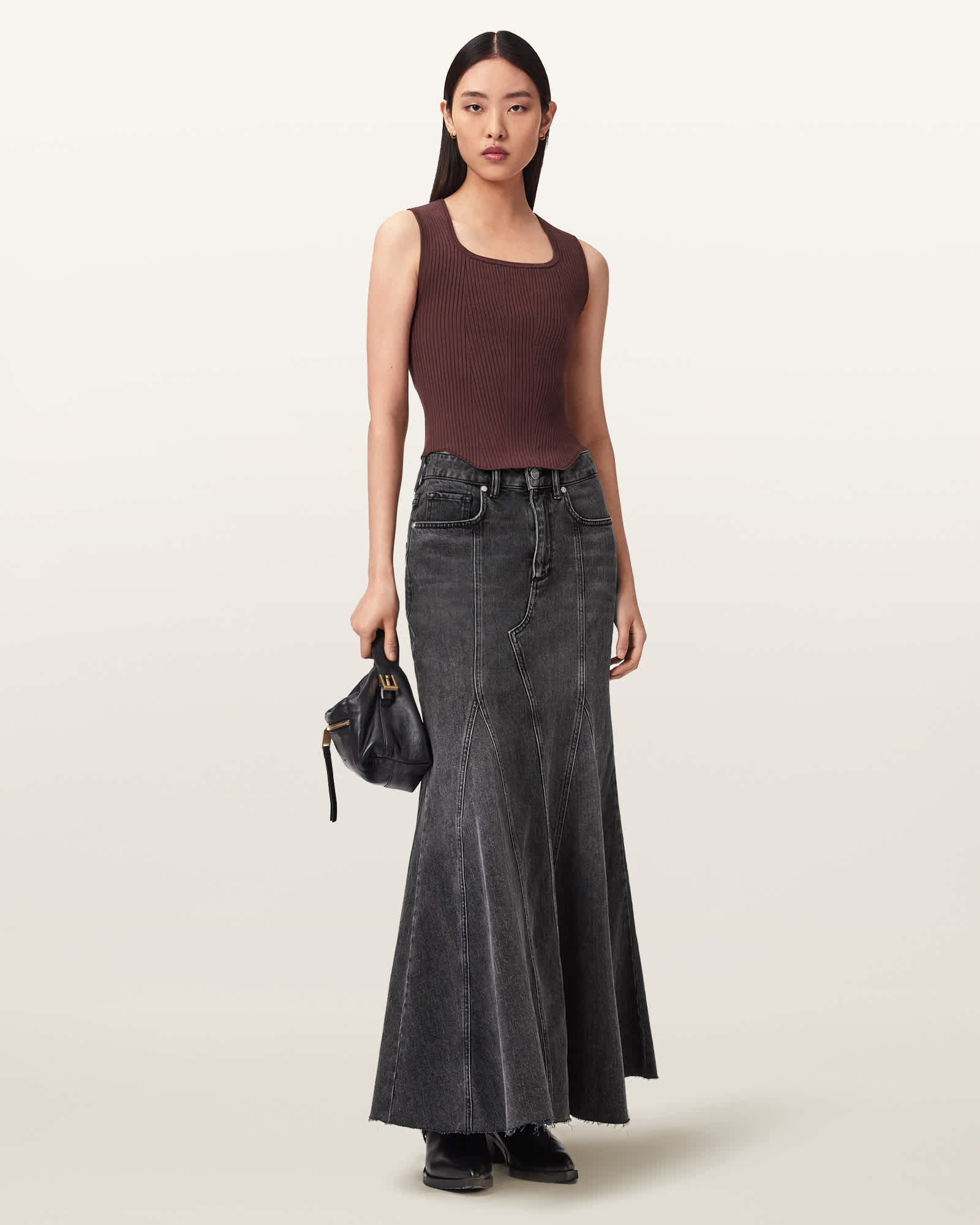 Alma High Rise Denim Skirt Washed Black | ALLSAINTS DE