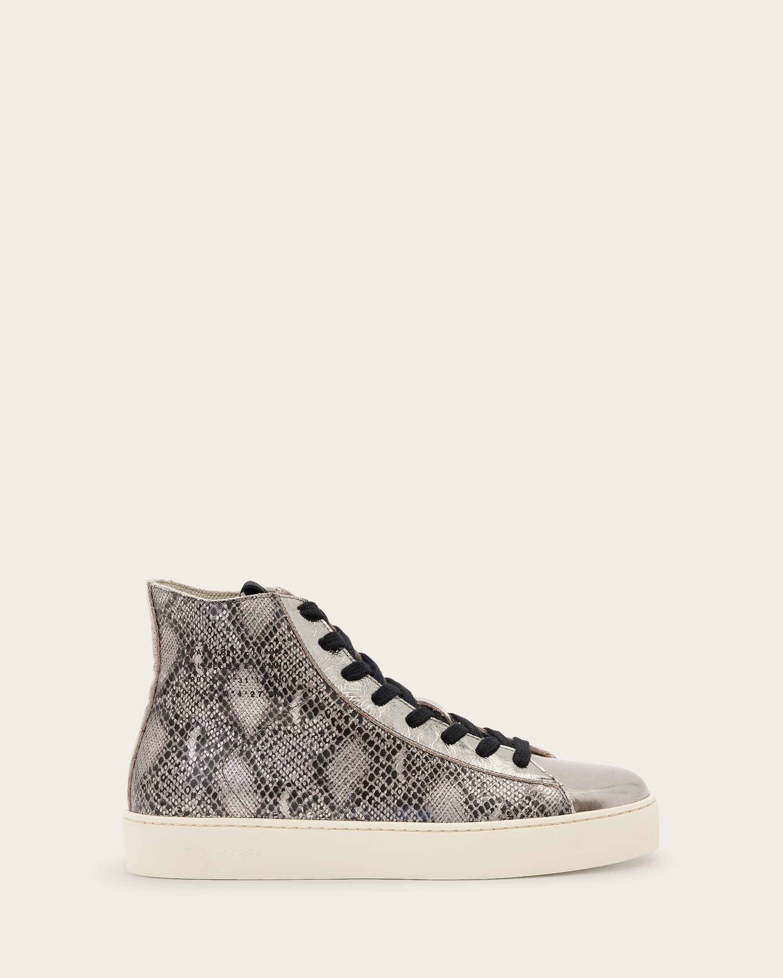 Tana Snake Print Leather High Top Trainers Silver/Black | ALLSAINTS