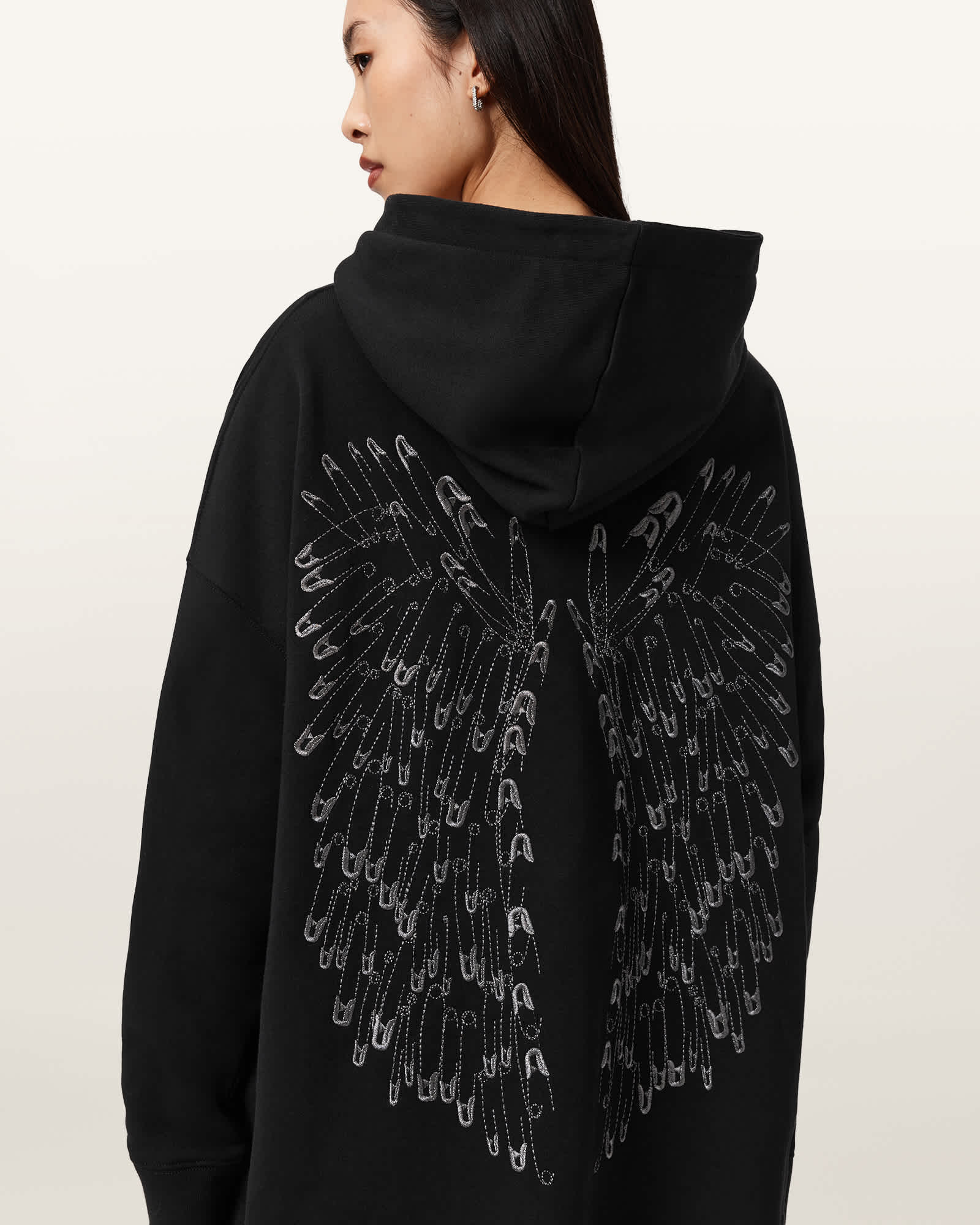 Pins Oversized Ettienne Hoodie Black | ALLSAINTS