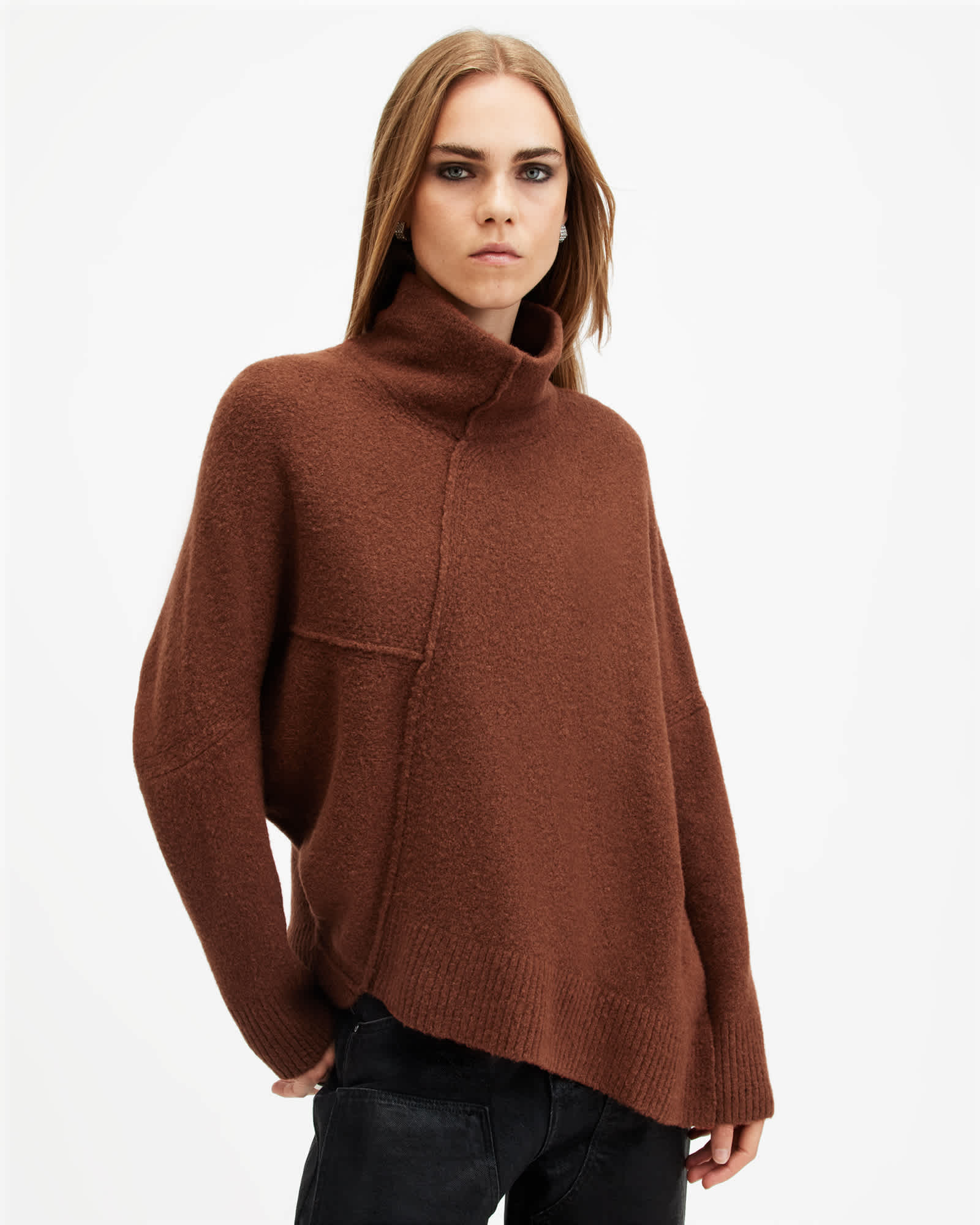 Lock Roll Neck Relaxed Fit Sweater COPPER BROWN | ALLSAINTS US