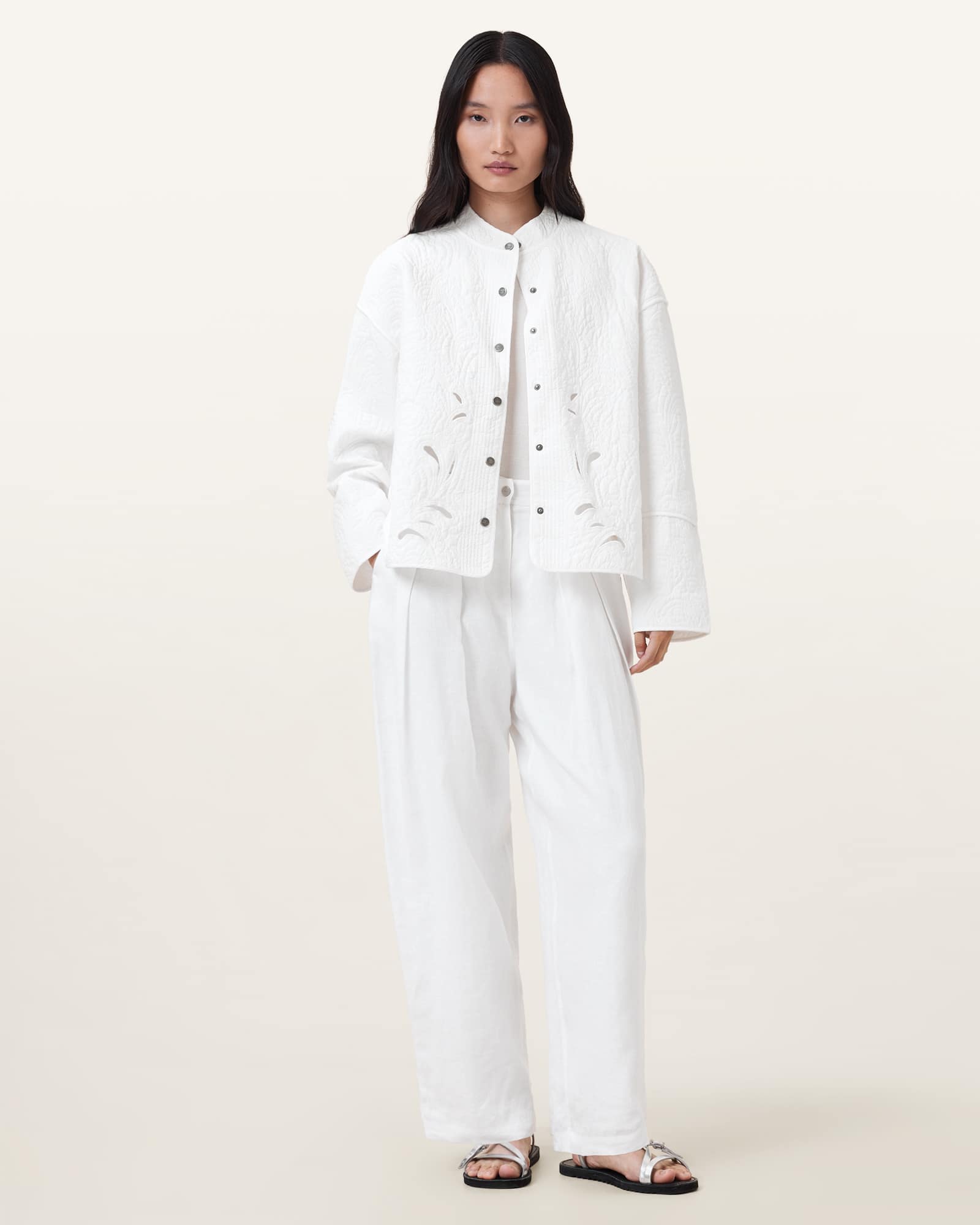 Clary Relaxed Fit Cotton Shacket White | ALLSAINTS US