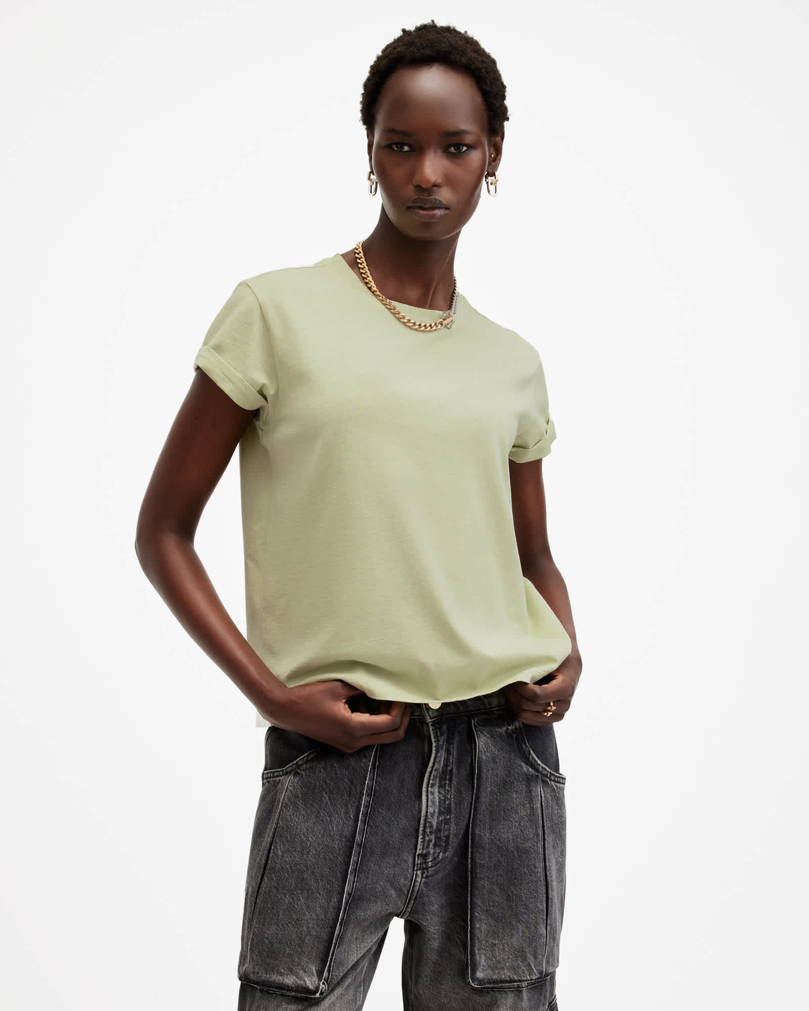 Anna Crew Neck Short Sleeve T-Shirt EARTH GREEN | ALLSAINTS