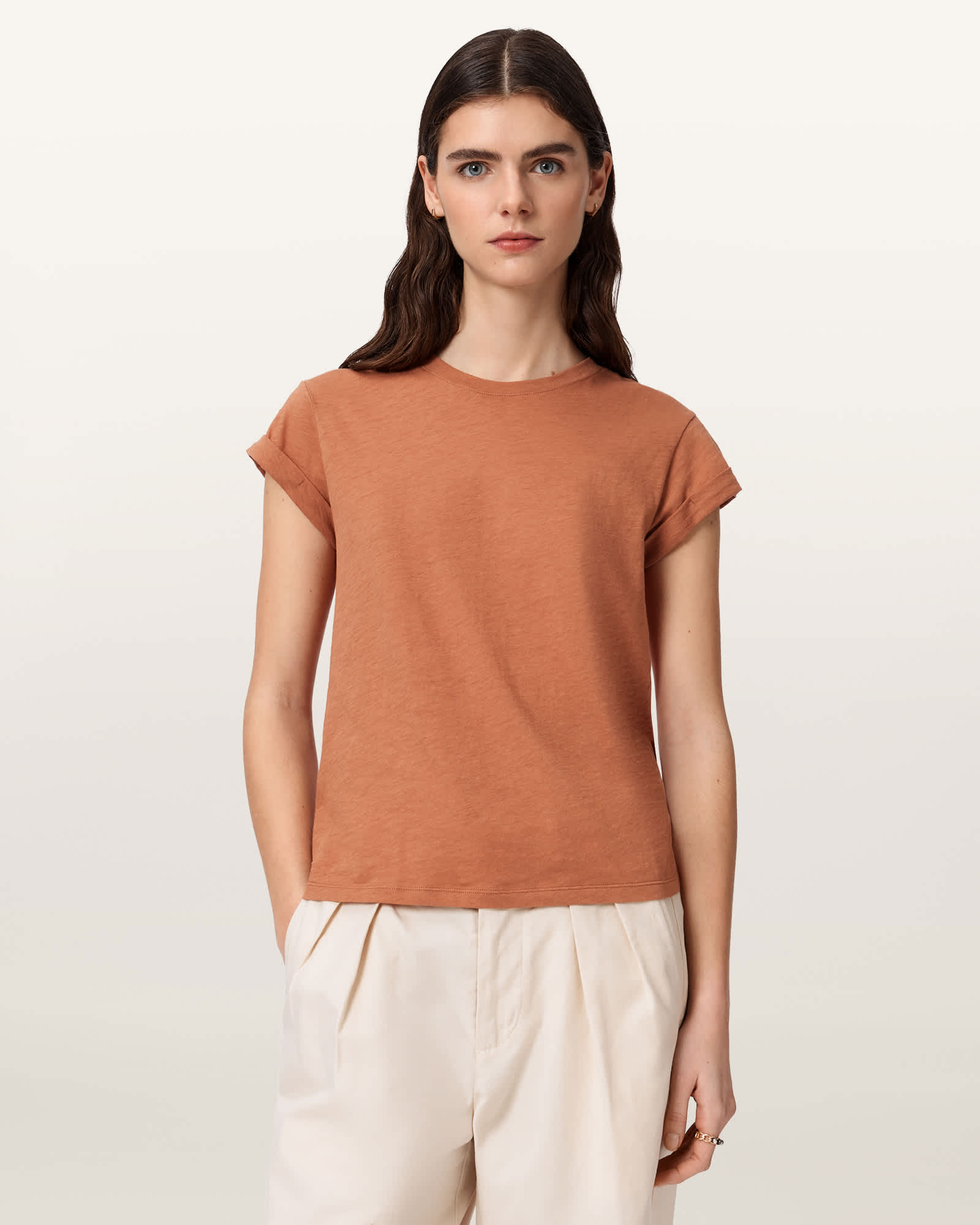 Anna Crew Neck Short Sleeve T-Shirt PECAN BROWN | ALLSAINTS Canada