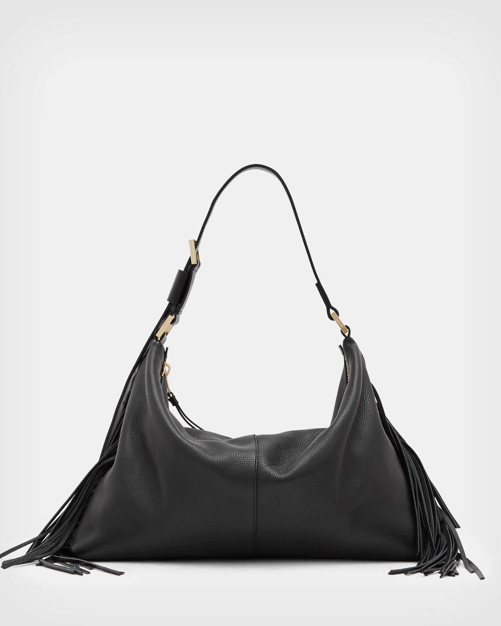 Edbury Leather Fringed Shoulder Bag Black | ALLSAINTS US