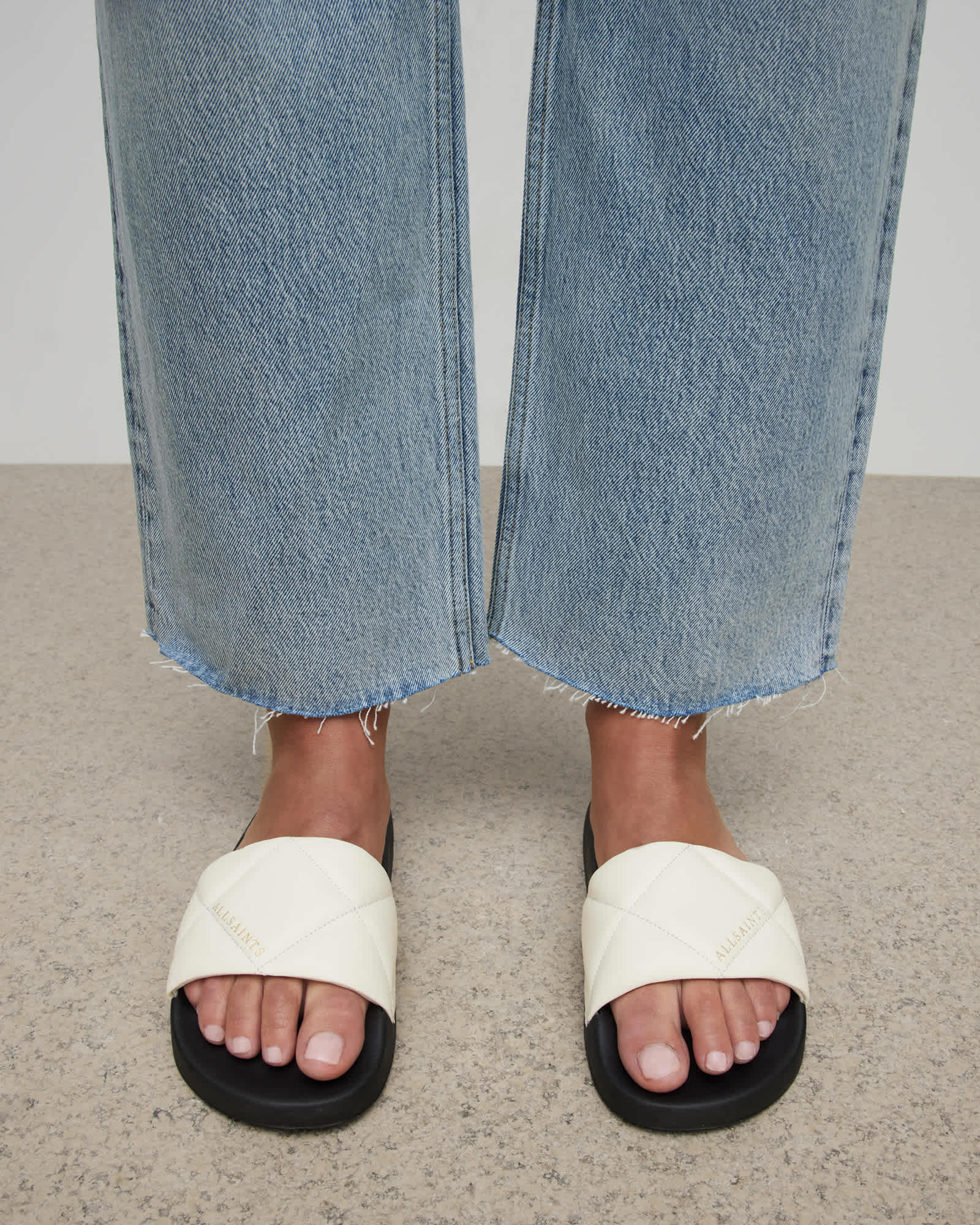 Bell Quilted Leather Sliders CREAM WHITE | ALLSAINTS