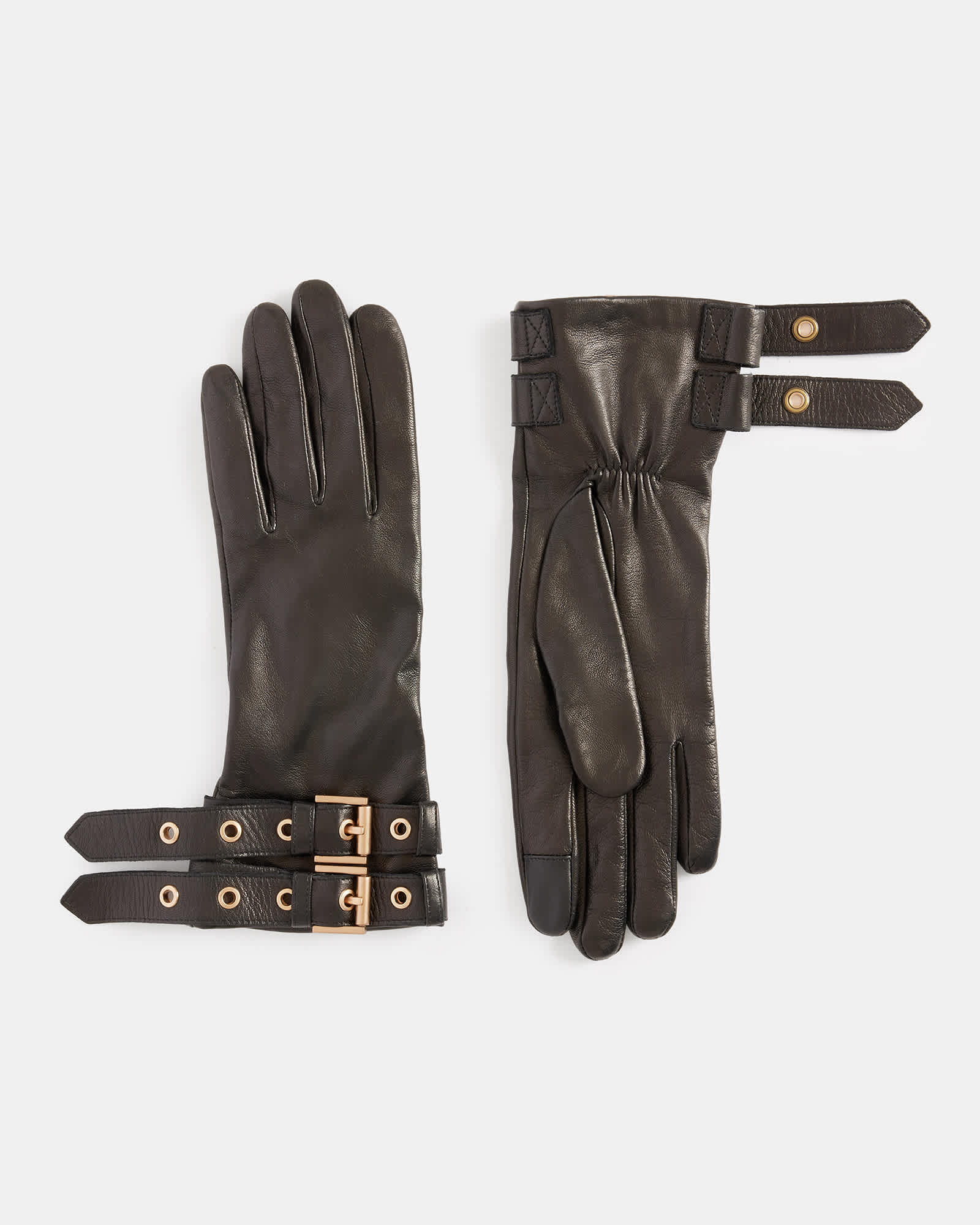 Roxy Leather Buckle Gloves BLACK/WARM BRASS | ALLSAINTS US