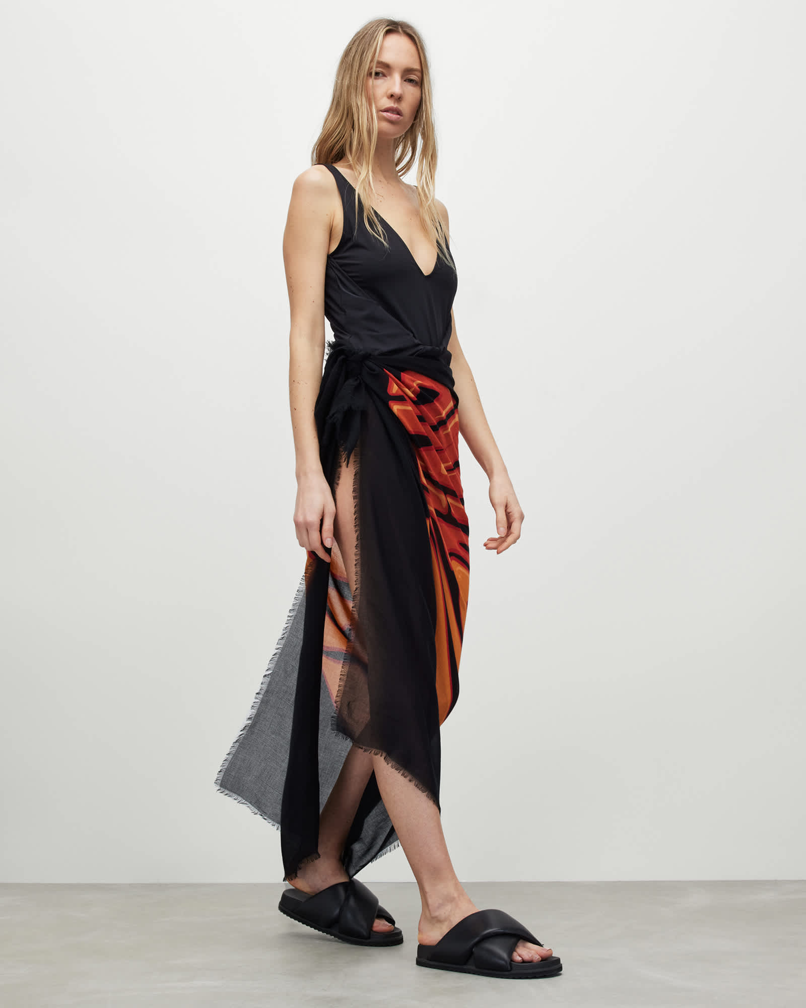 Luvo Large Square Logo Scarf Black | ALLSAINTS US