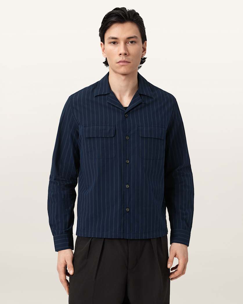 Stanley Striped Long Sleeve Shirt NAVY BLUE | ALLSAINTS FR